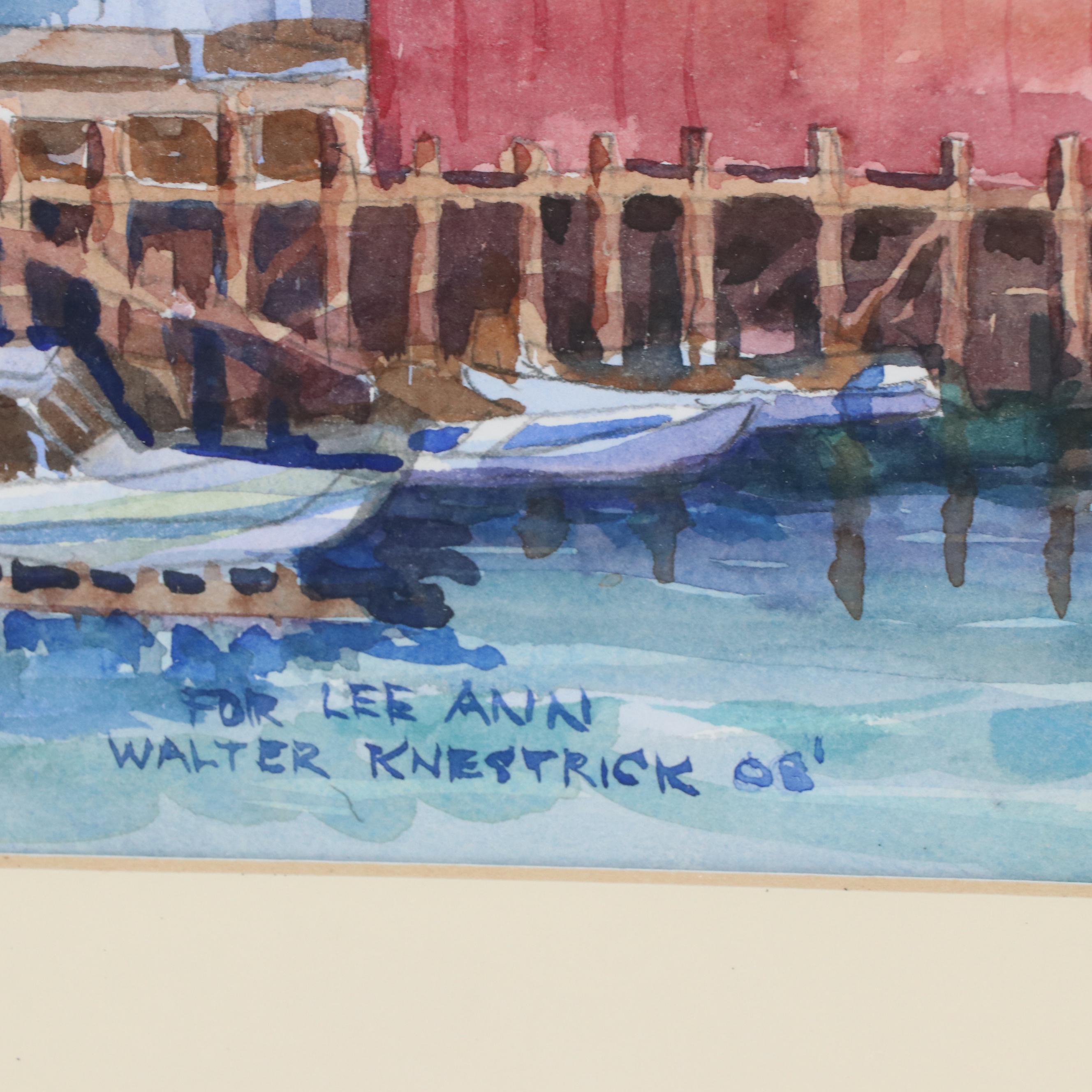 Walter Knestrick Watercolor Painting of Coastal Landscape with Harbor ...