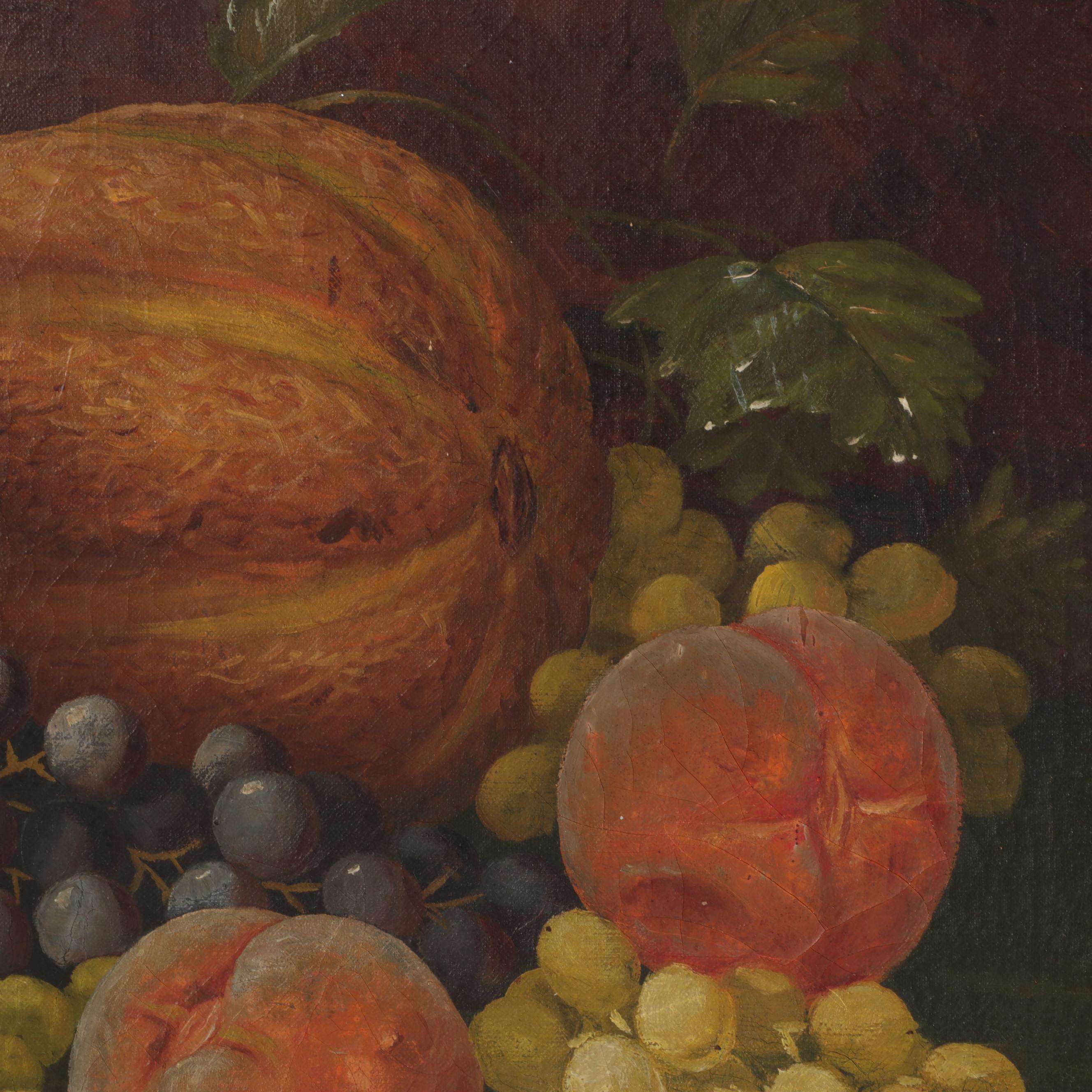 T. W. Roach Still Life Oil Painting of Melons, Peaches and Grapes, 1900 ...