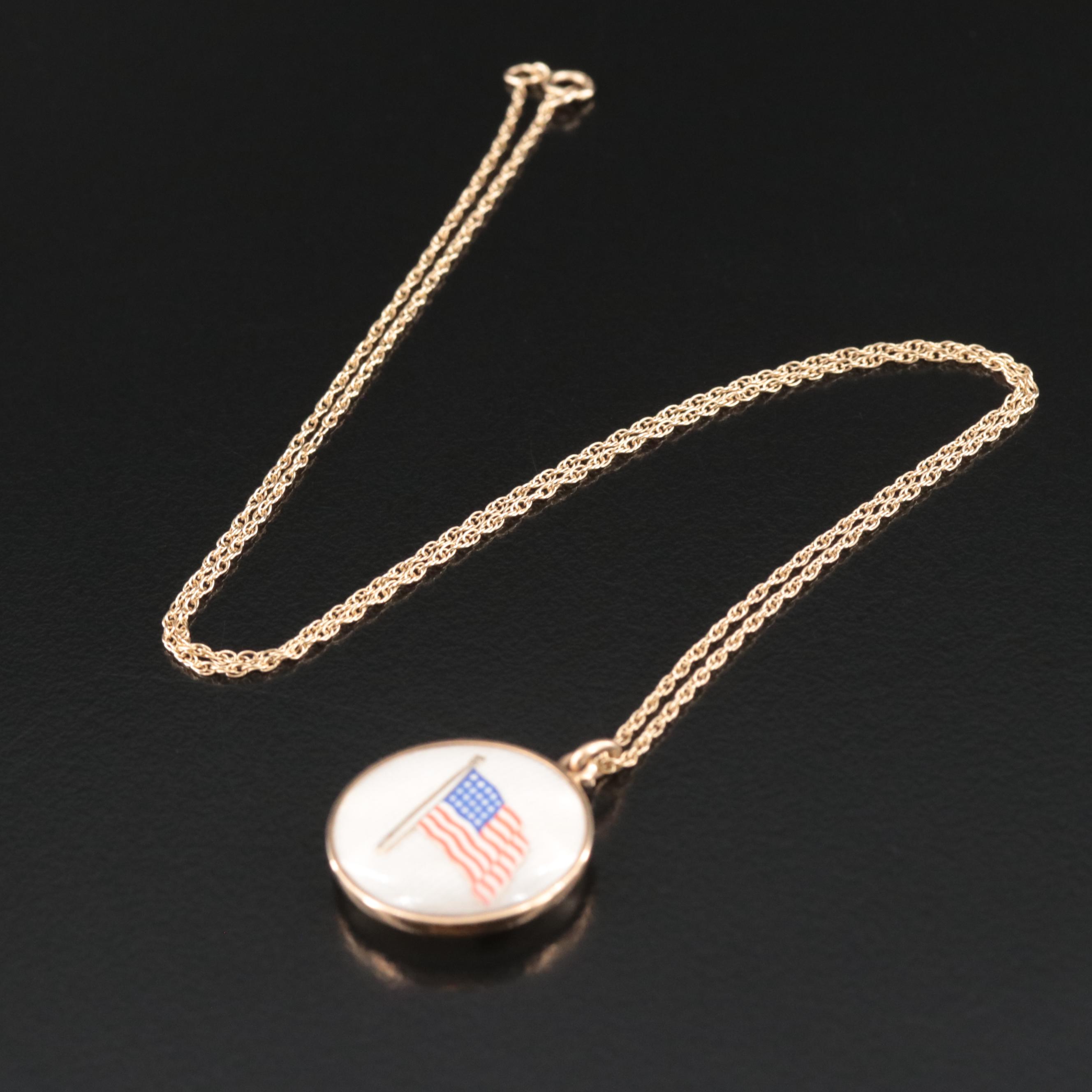 14K Double Sided American Flag Pendant Necklace | EBTH