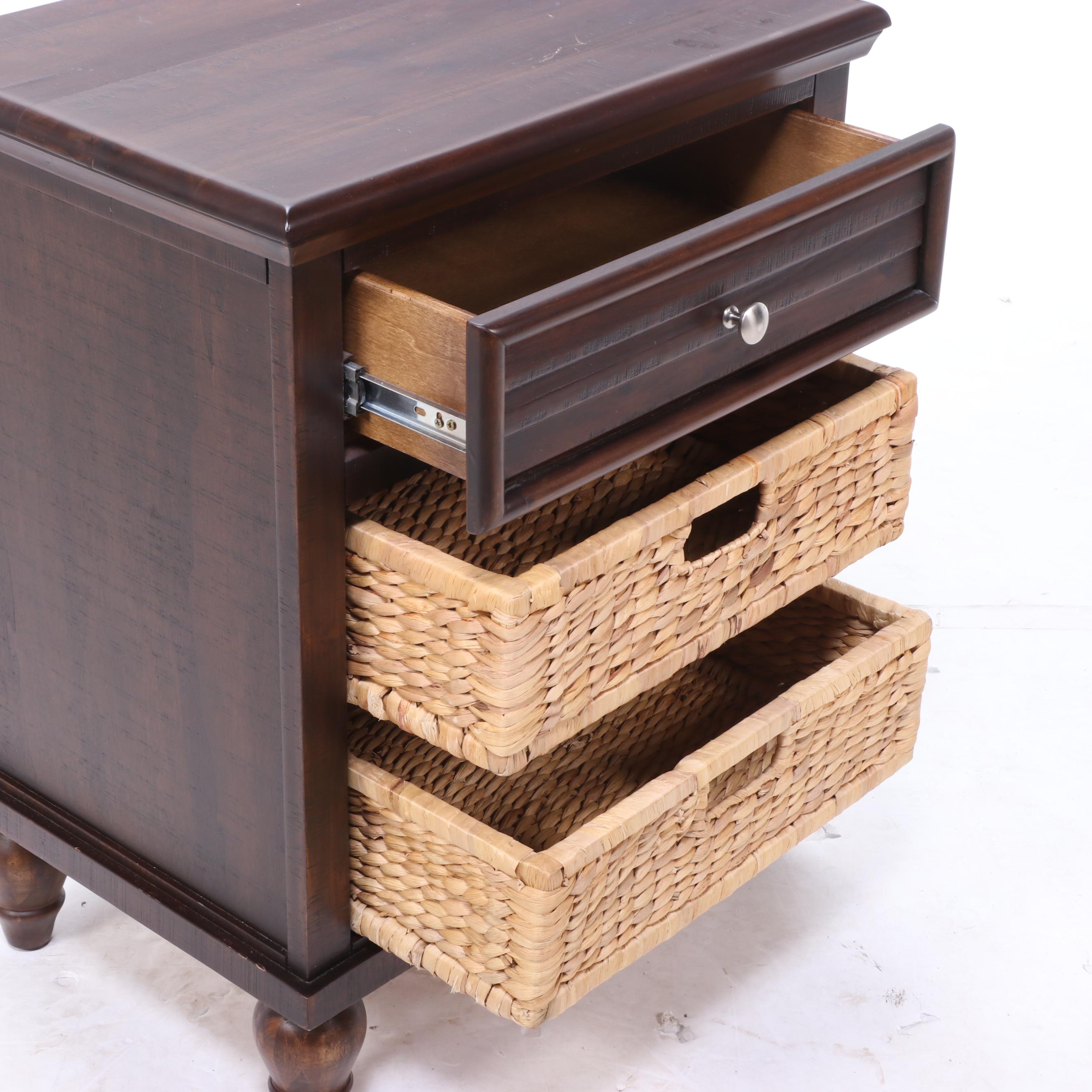 Three TJX Hardwood-Veneered Side Cabinets with Storage Baskets | EBTH