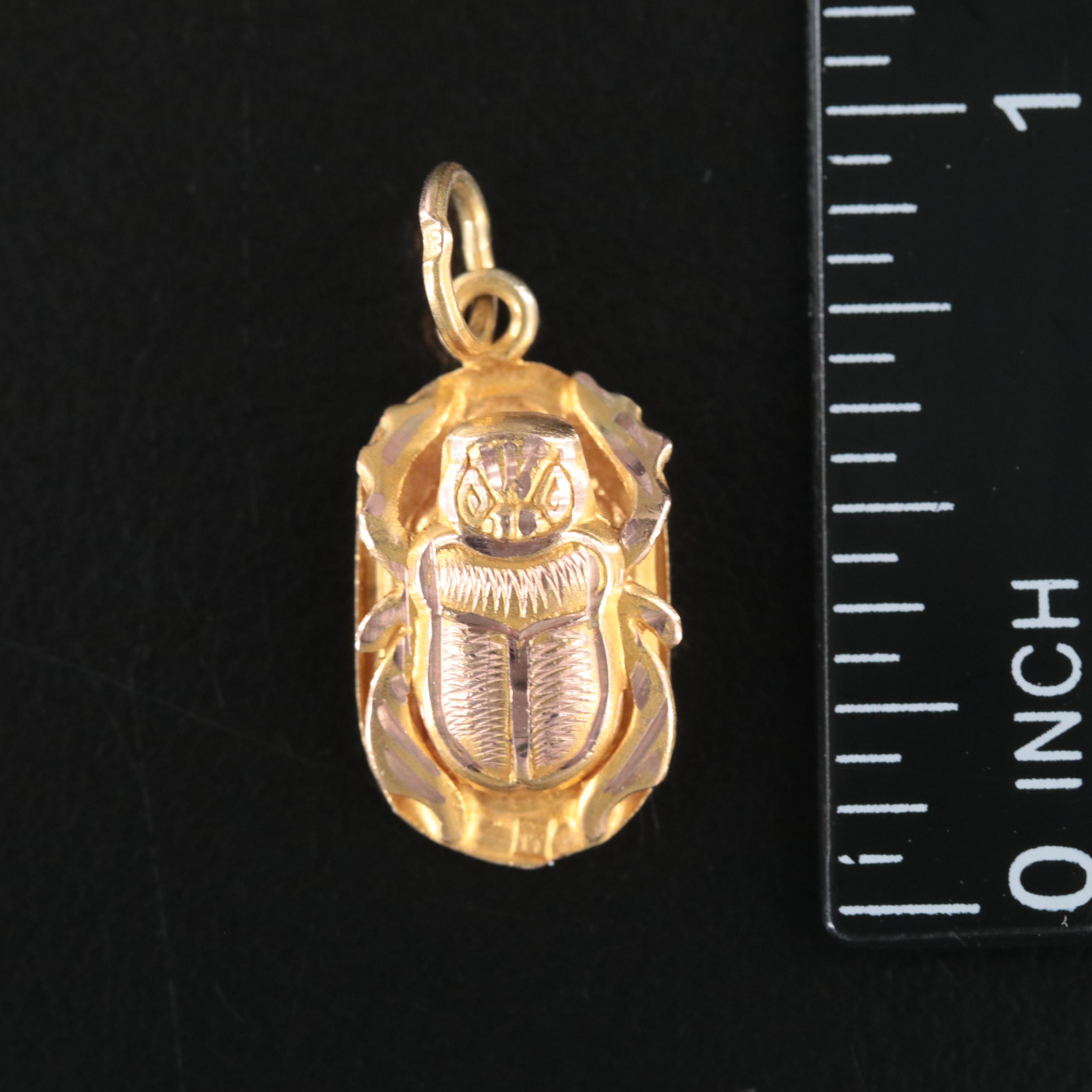 Egyptian 12K Rose Gold Scarab Charm | EBTH