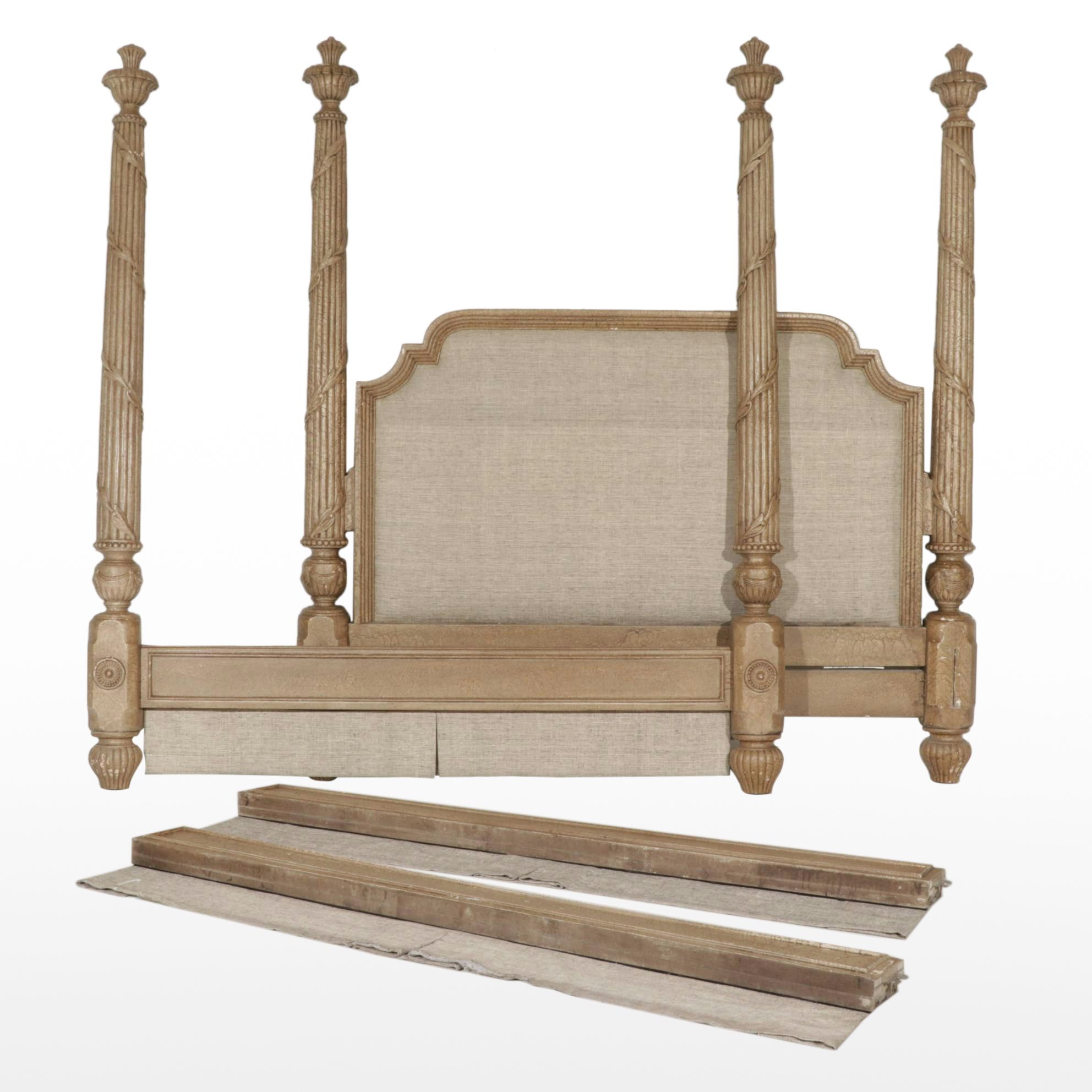 Marge Carson Roman Style Linen-Upholstered Four-Poster Bed | Everything ...