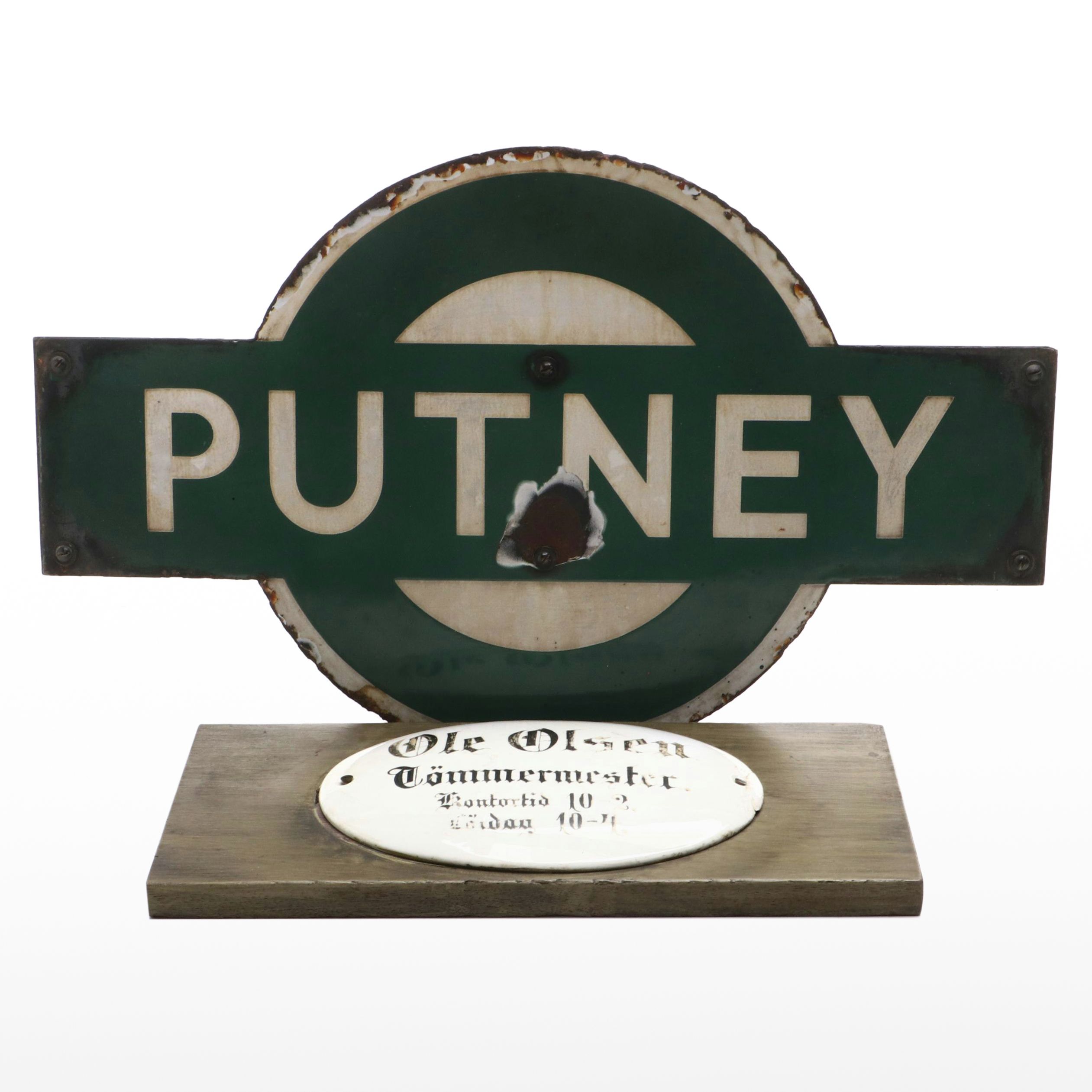 Putney British Railway Sign with Ole Olsen Swedish Placard, 20th ...
