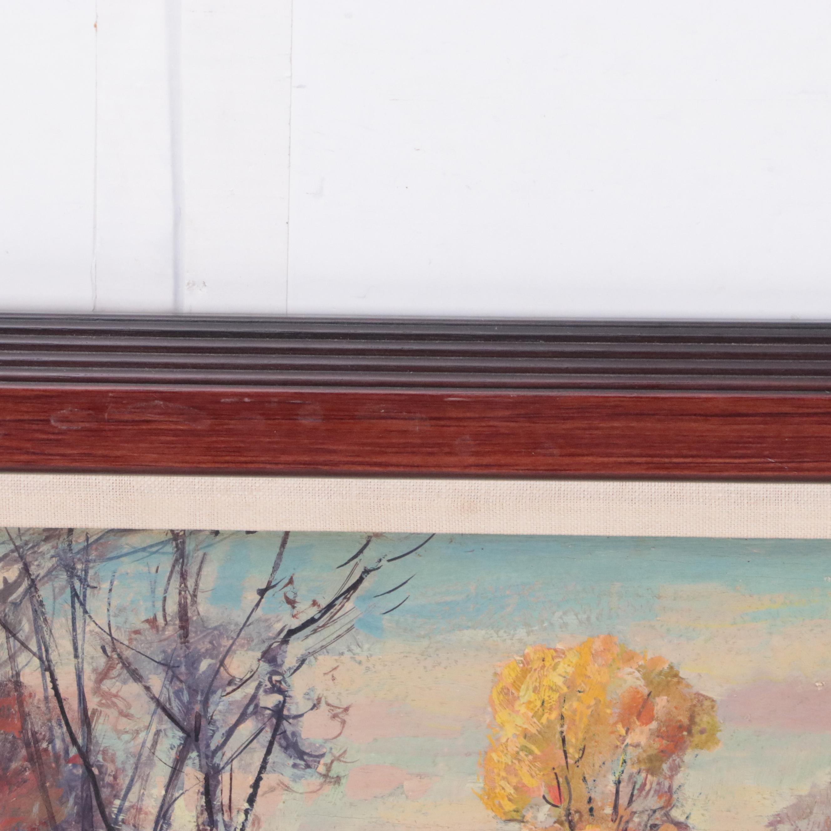 Frederick Lamb Oil Painting of Autumnal River Landscape with Figures | EBTH