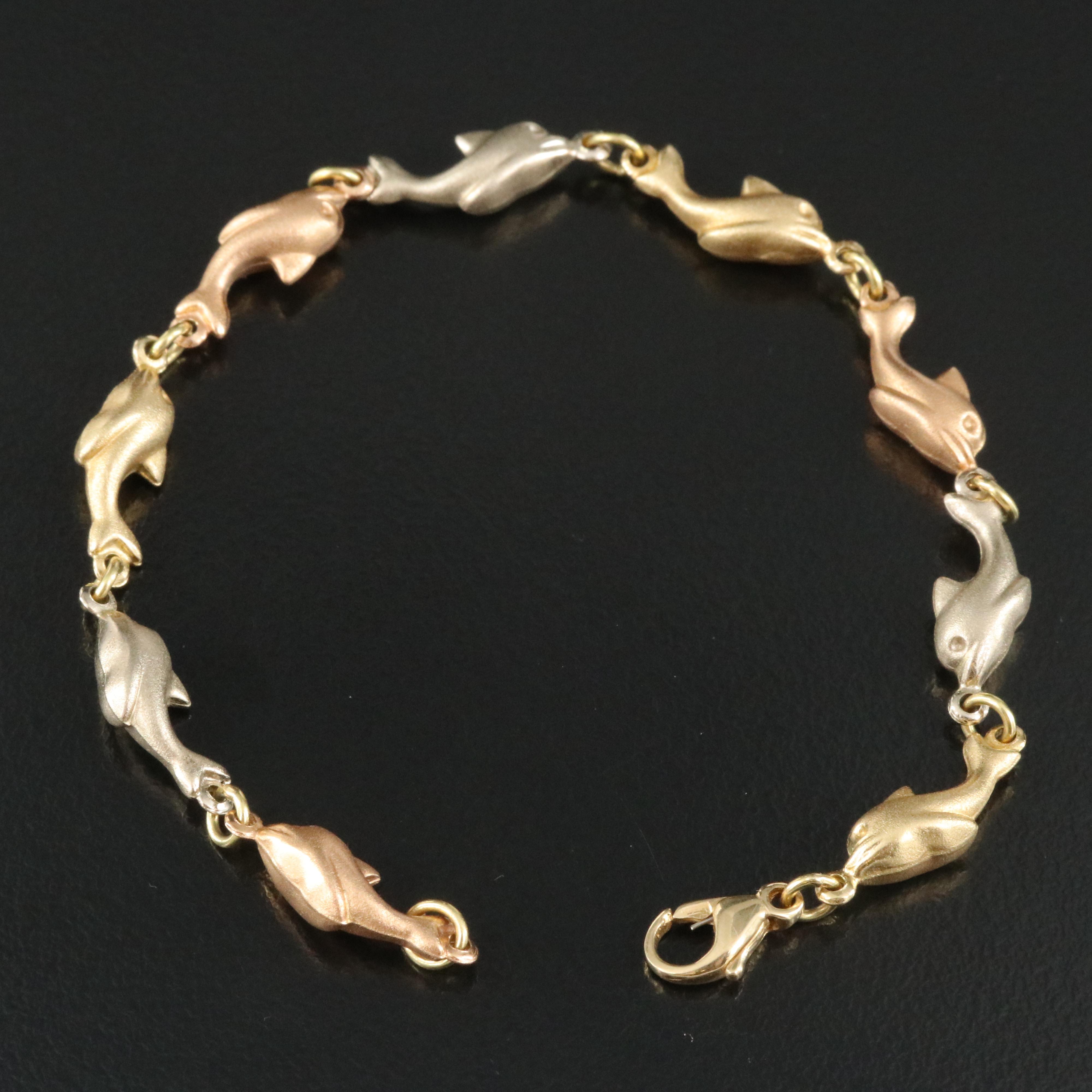 18K Tri-Color Dolphin Link Bracelet | EBTH