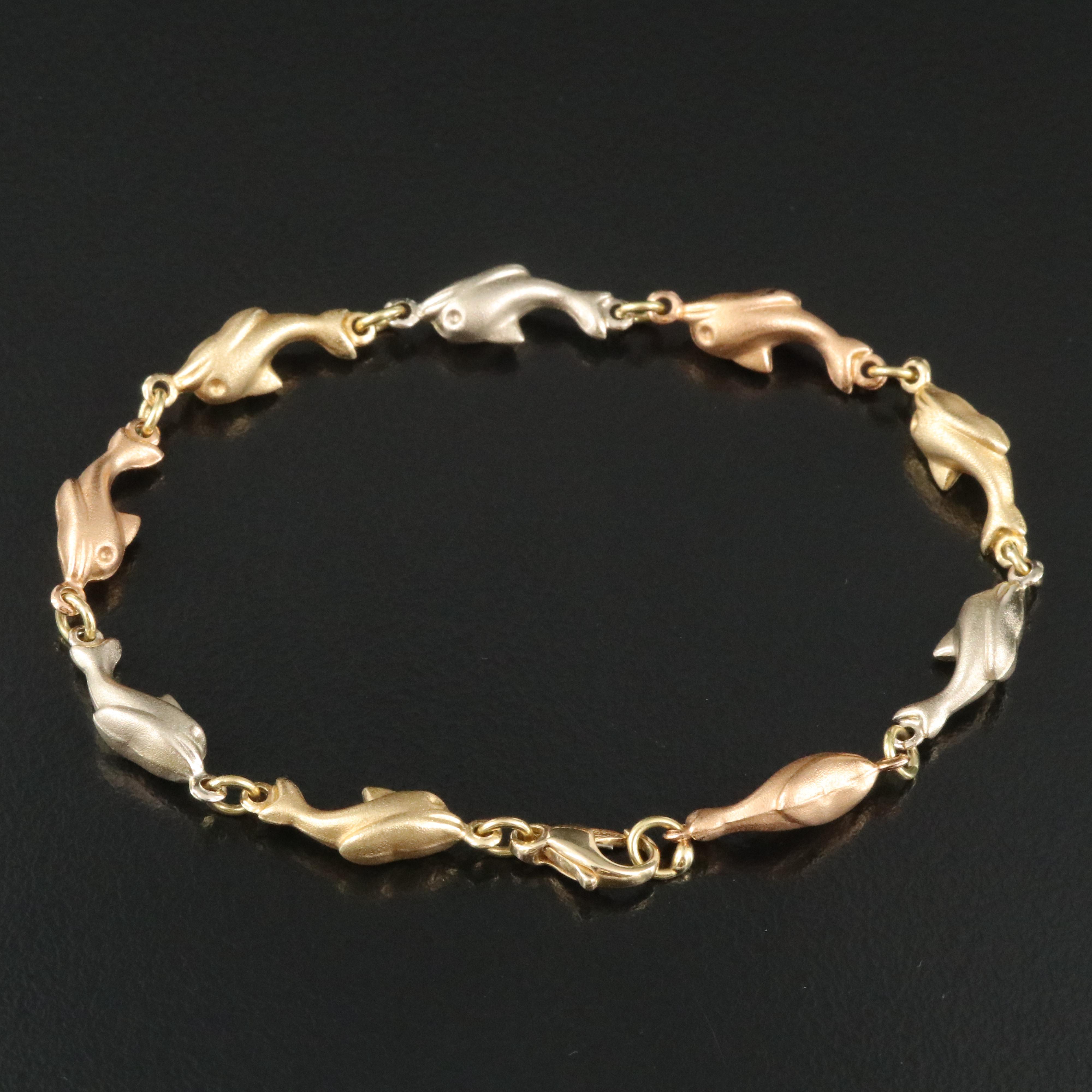 18K Tri-Color Dolphin Link Bracelet | EBTH