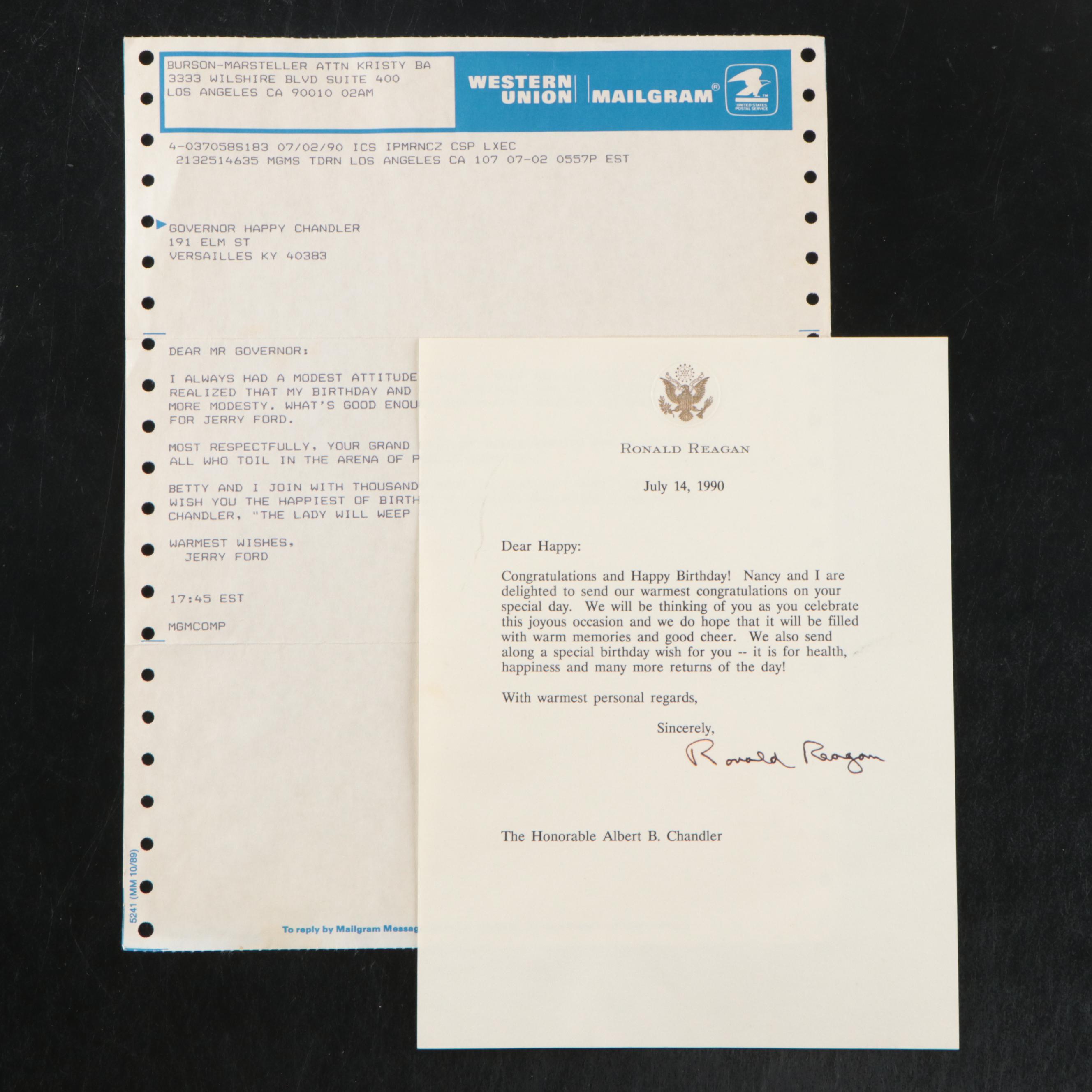 Ronald Reagan and Jerry Ford Birthday Letters to Albert Benjamin ...