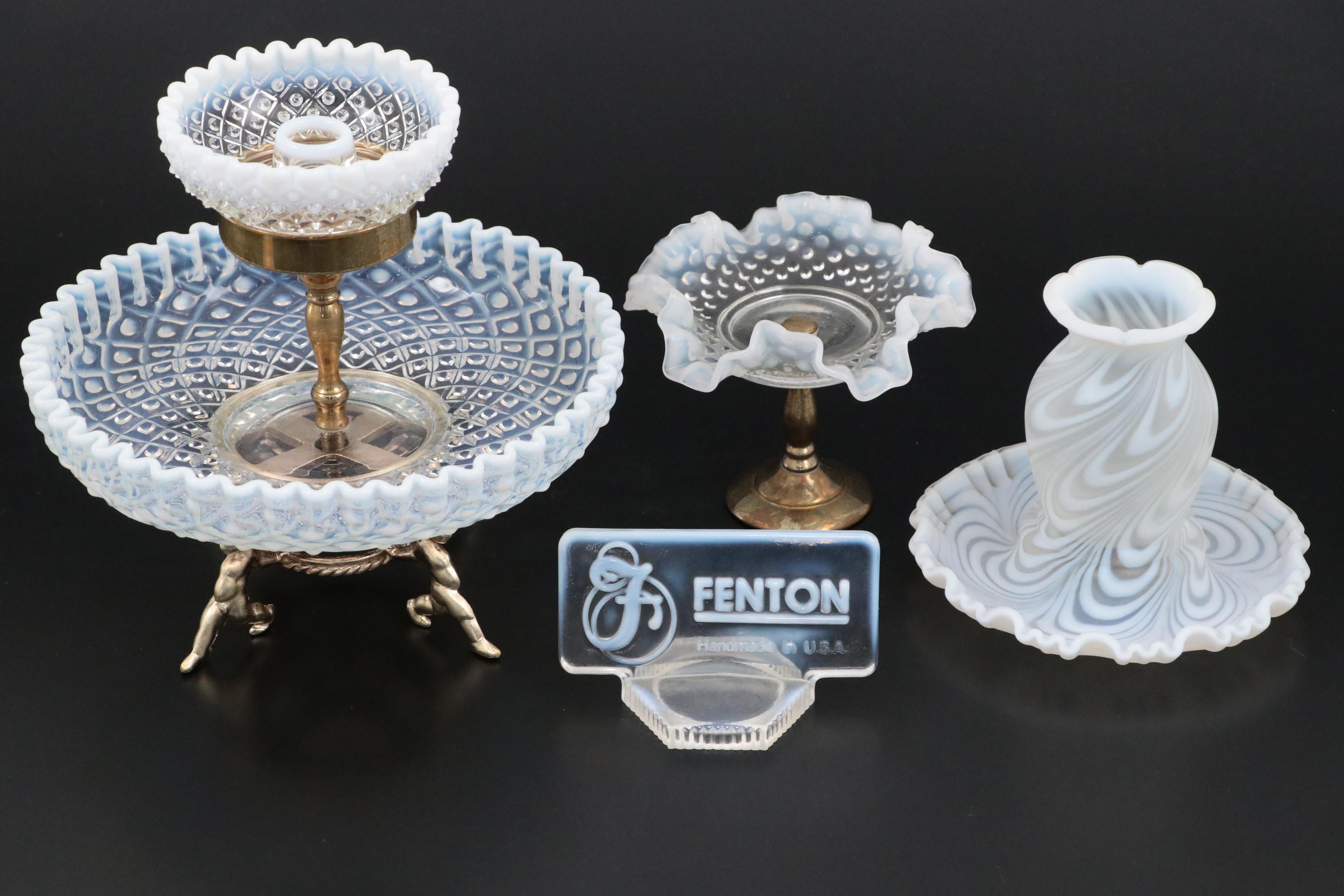 Fenton Opalescent Hobnail, Silver Crest, Ruffled and More Vases, Sign ...