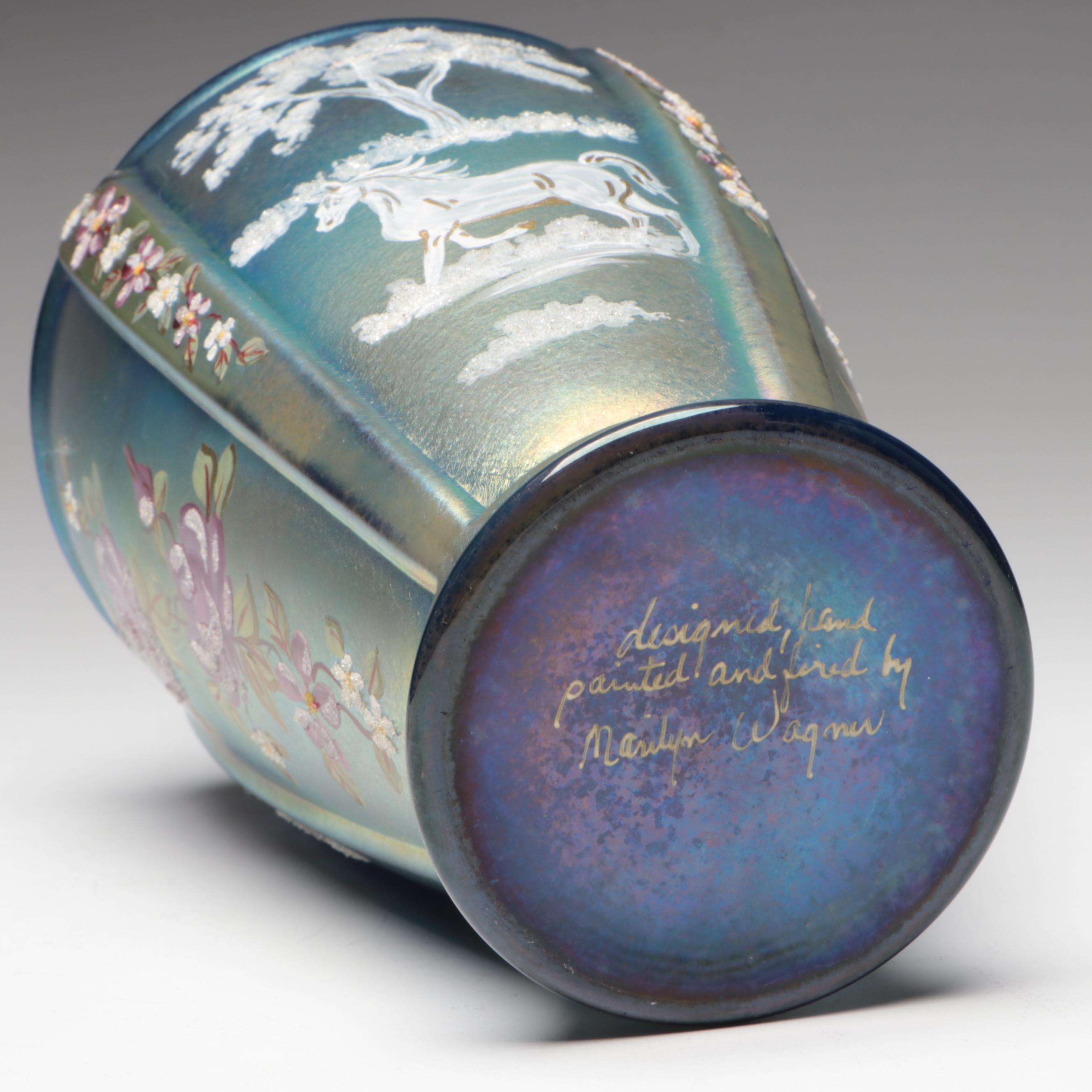 Marilyn Wagner for Fenton Hand-Painted Favrene Glass Vase | EBTH