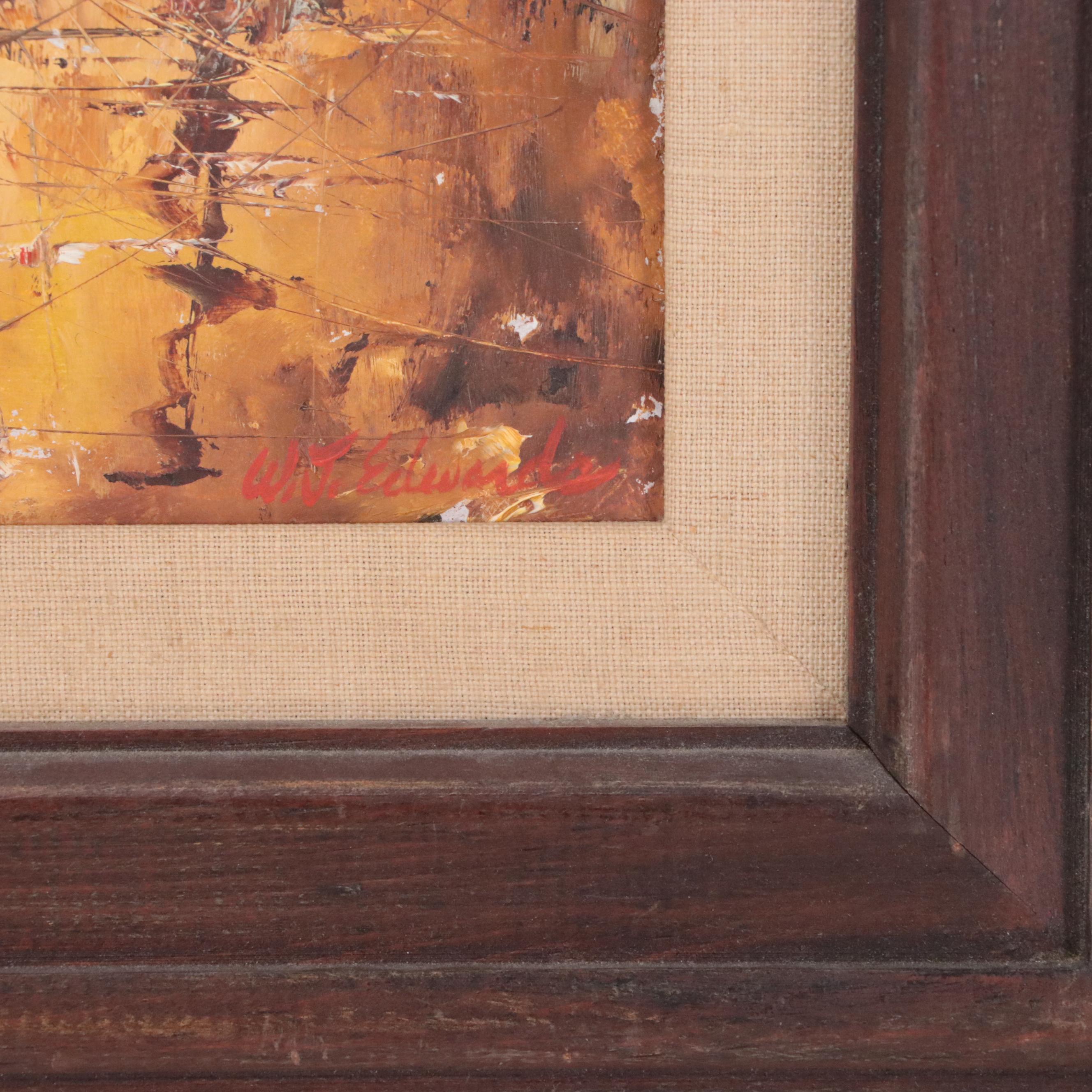 W.J. Edwards Oil Painting of an Abstract Harbor Scene, Mid to Late 20th ...