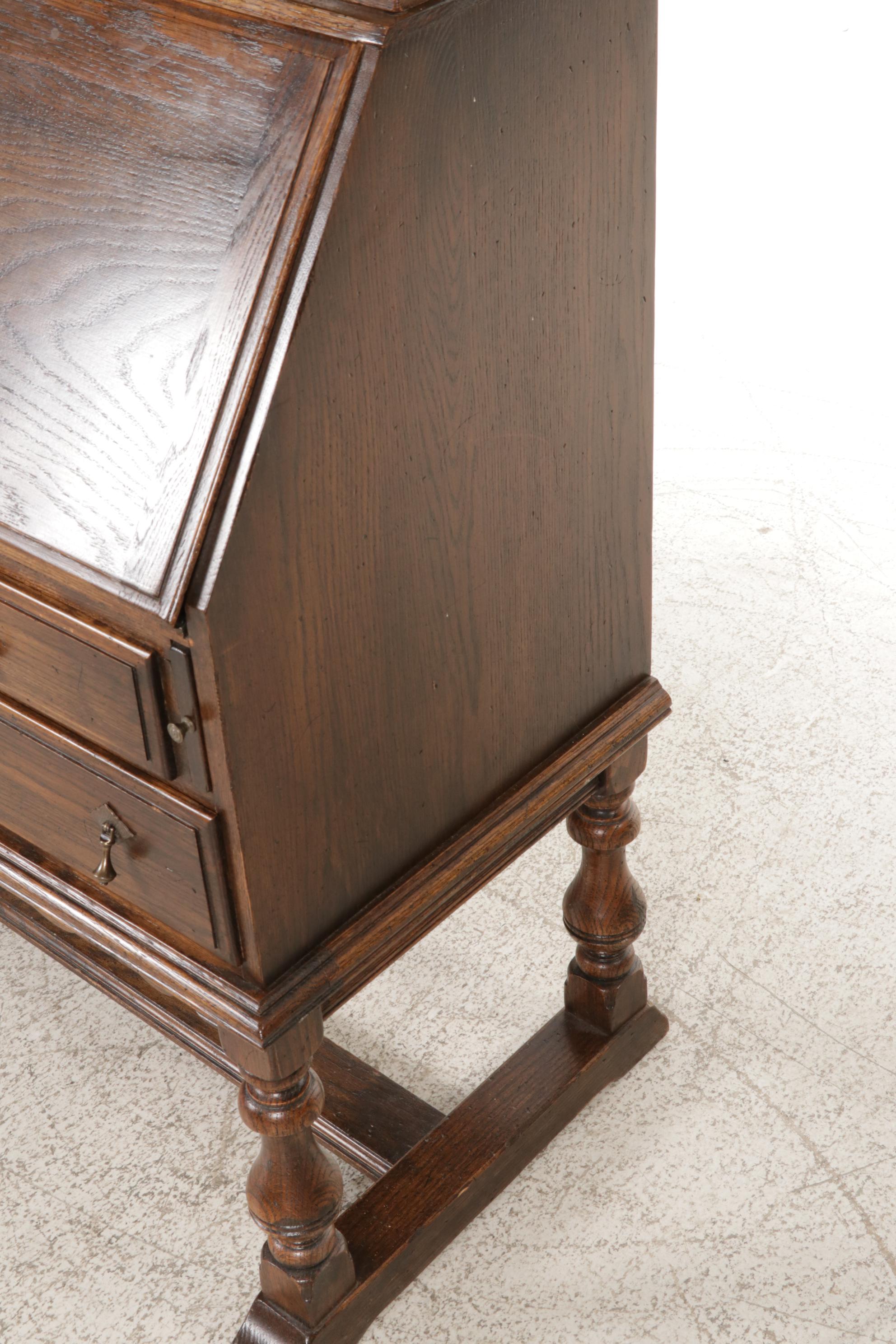 Ethan Allen American Colonial Style Oak Drop Front Secretary, Mid 20th ...