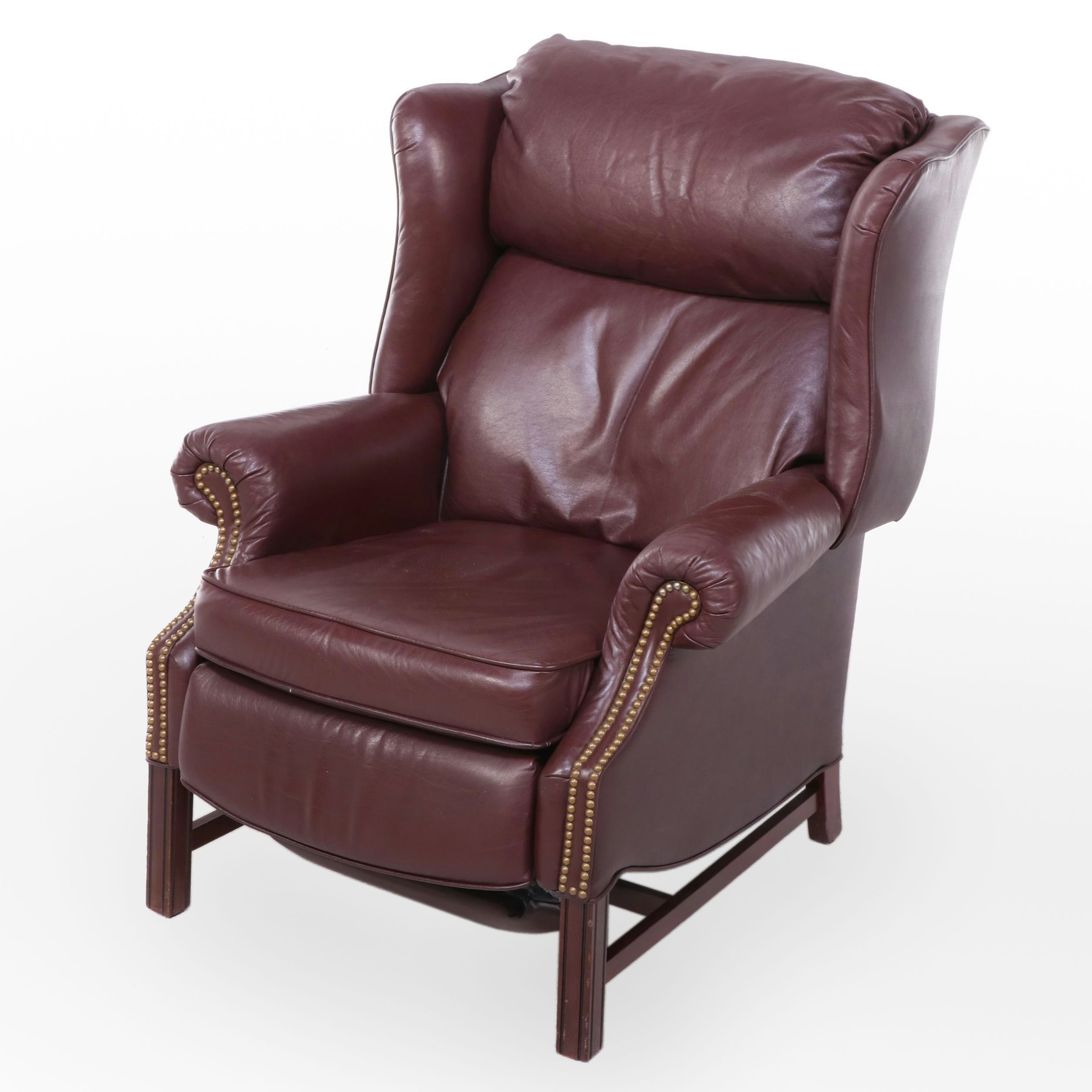 Lane Chippendale Style Leather-Touch Wingback Recliner with Nailheads ...