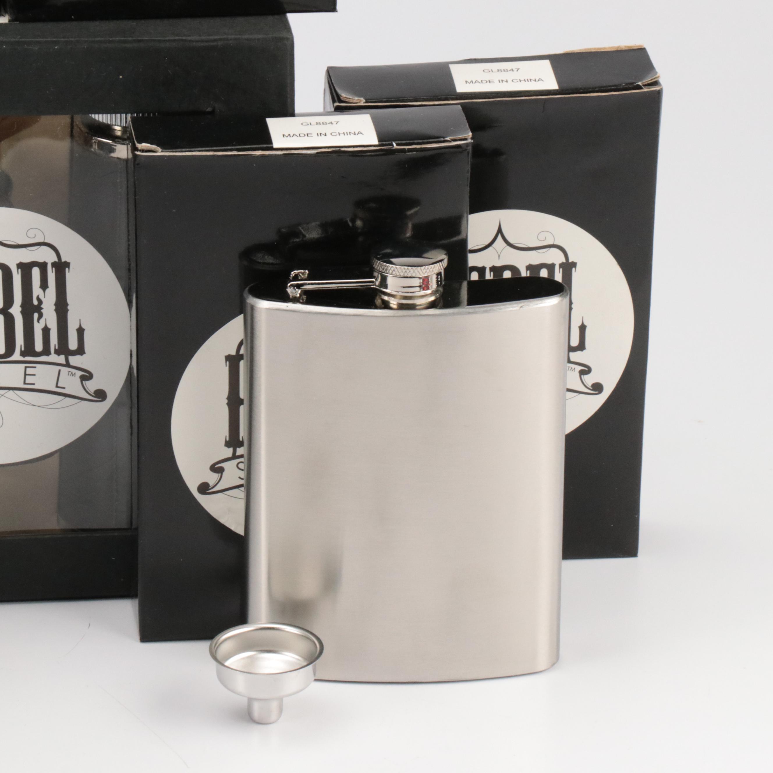 Rebel Steel Hip Flasks and Binocular Flasks With Mahogany Finish Box ...