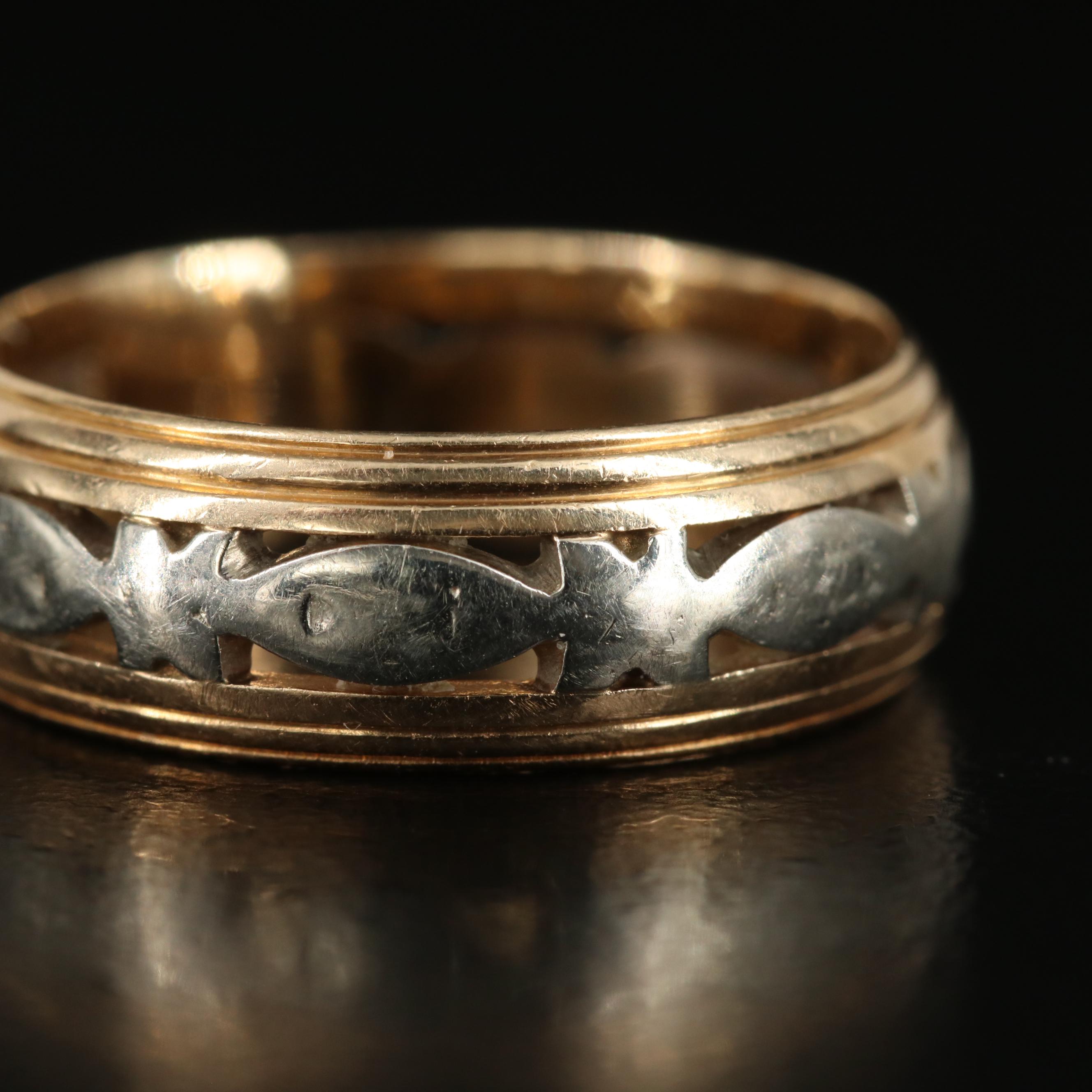 14K Two-Tone Engraved Cut-Out Band | EBTH