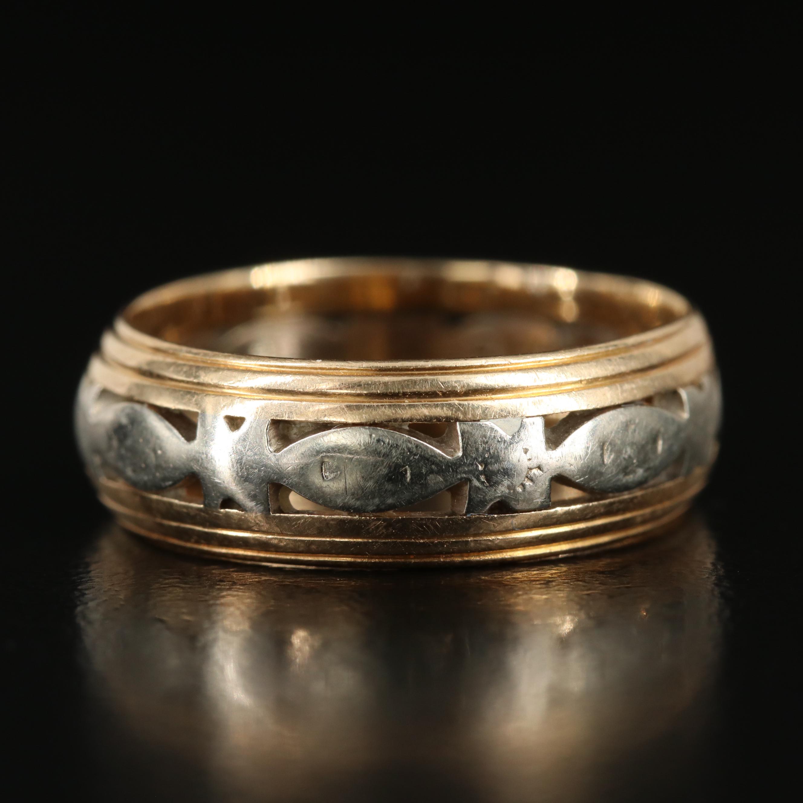 14K Two-Tone Engraved Cut-Out Band | EBTH