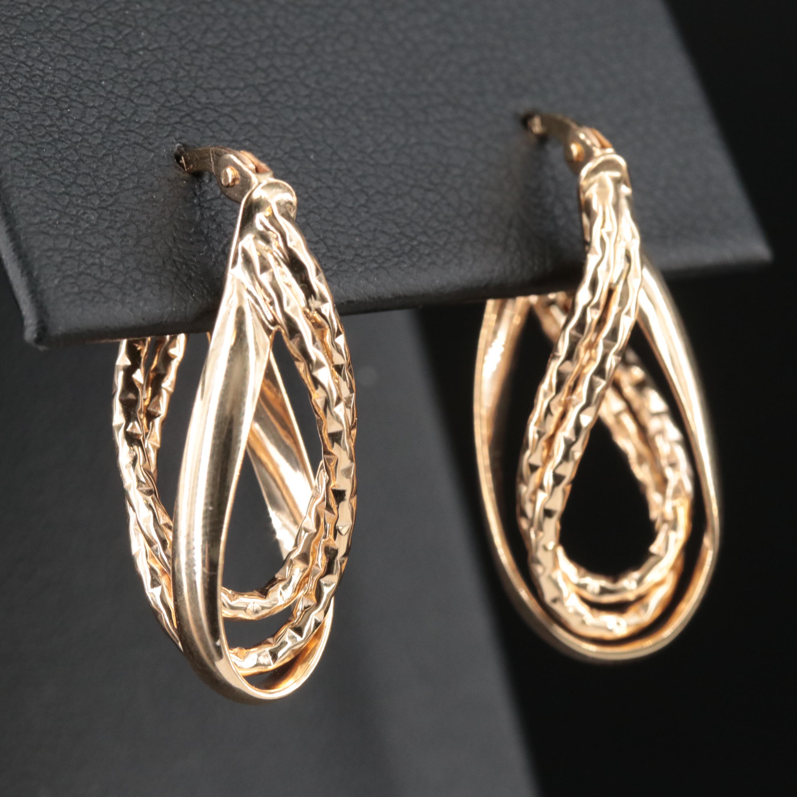 14K Fancy Hoop Earrings with Diamond-Cut Finish Accents | EBTH
