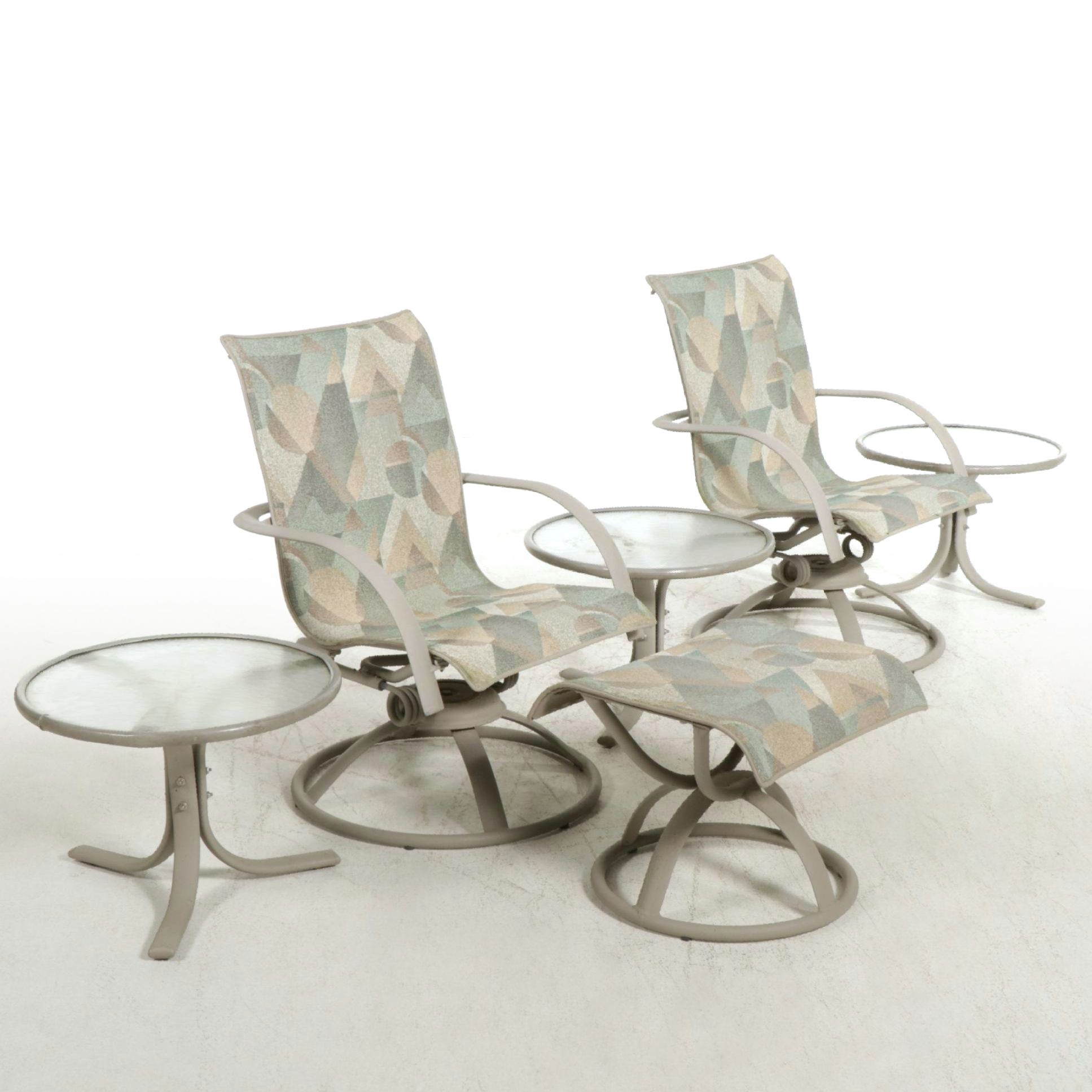 Two Homecrest Patio Swivel Rockers with Footstool and Three Side Tables ...