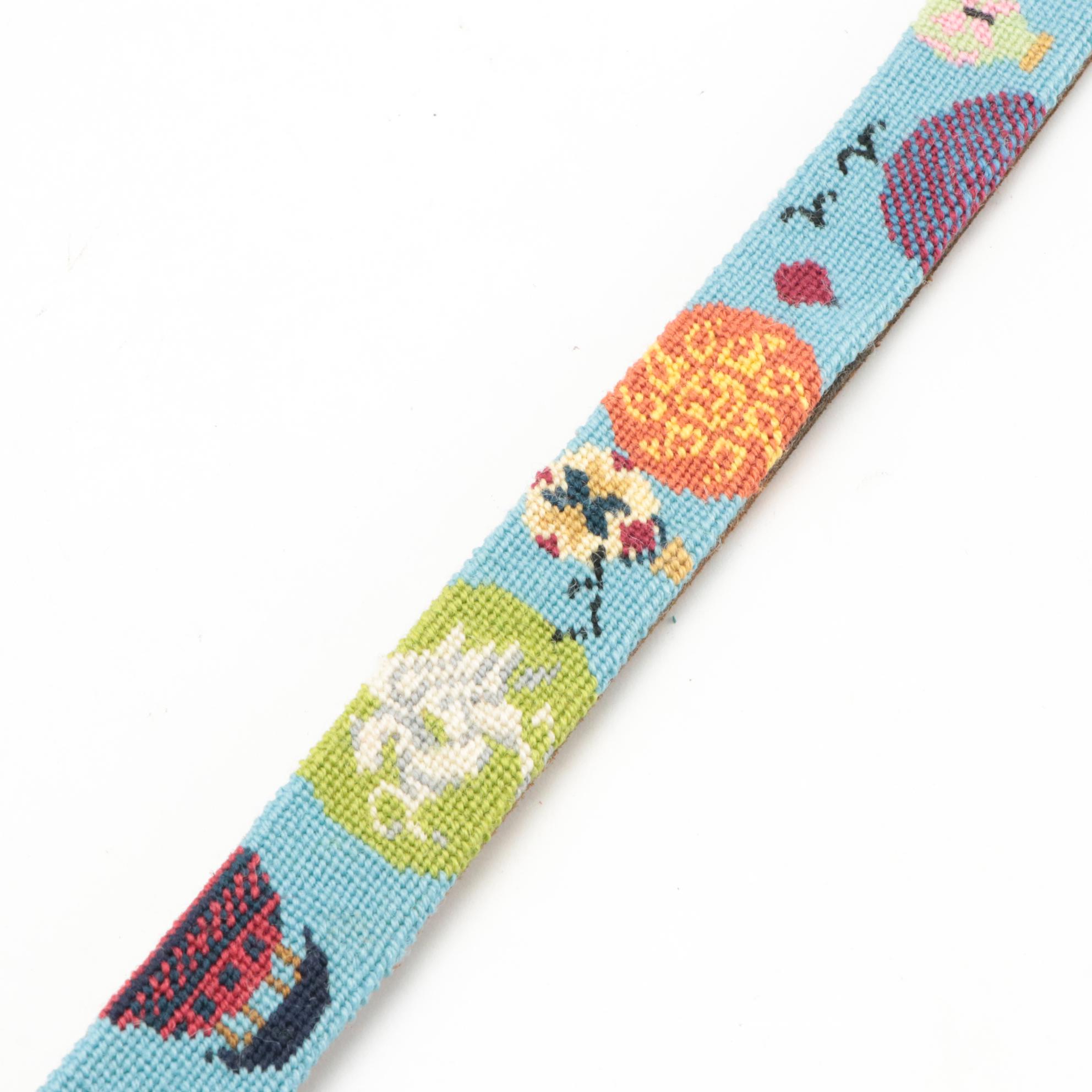 Dan Place Novelty Themed Hand-Finished Needlepoint and Leather Belts | EBTH