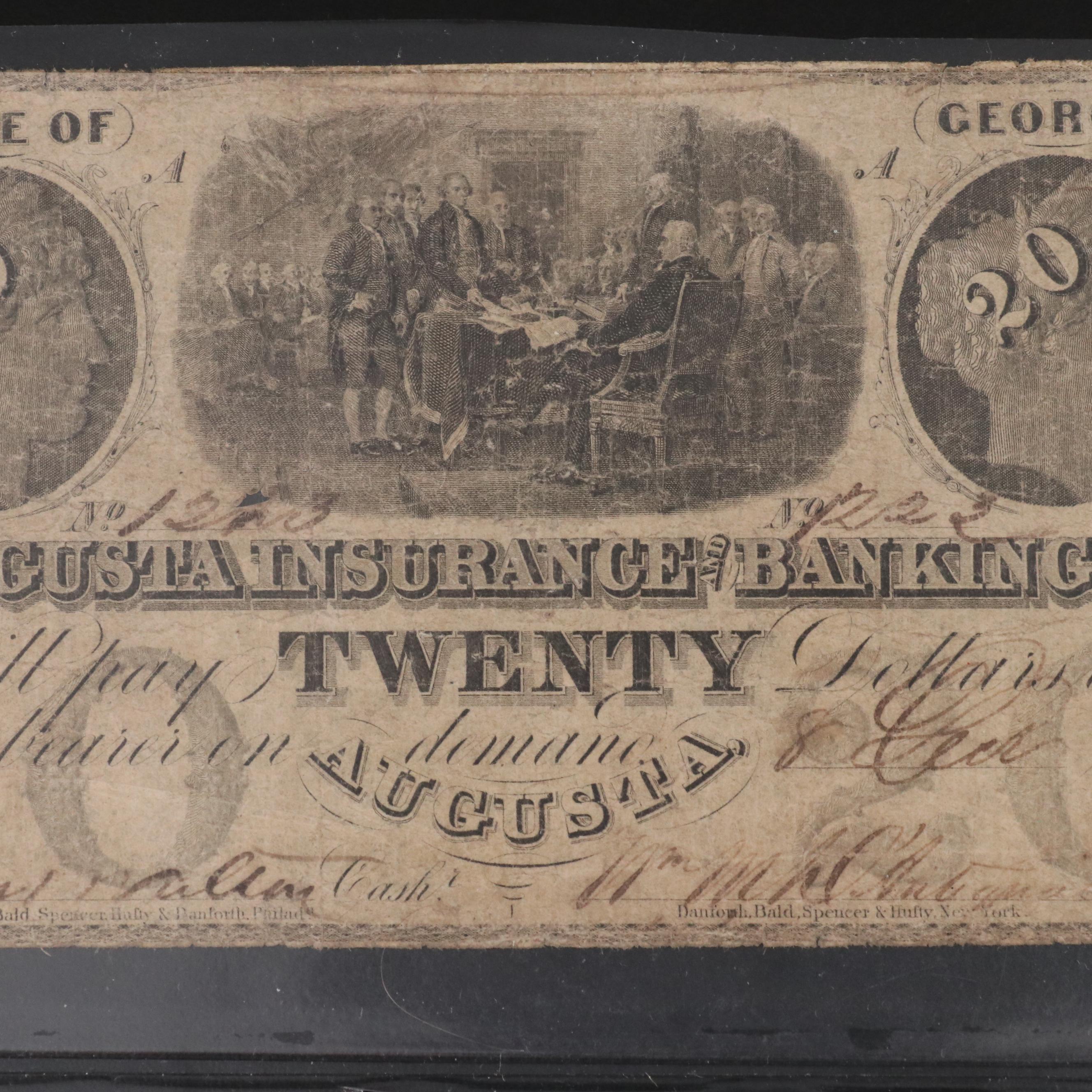Group of Five Georgia Obsolete Bank Notes from the Civil War Era or ...