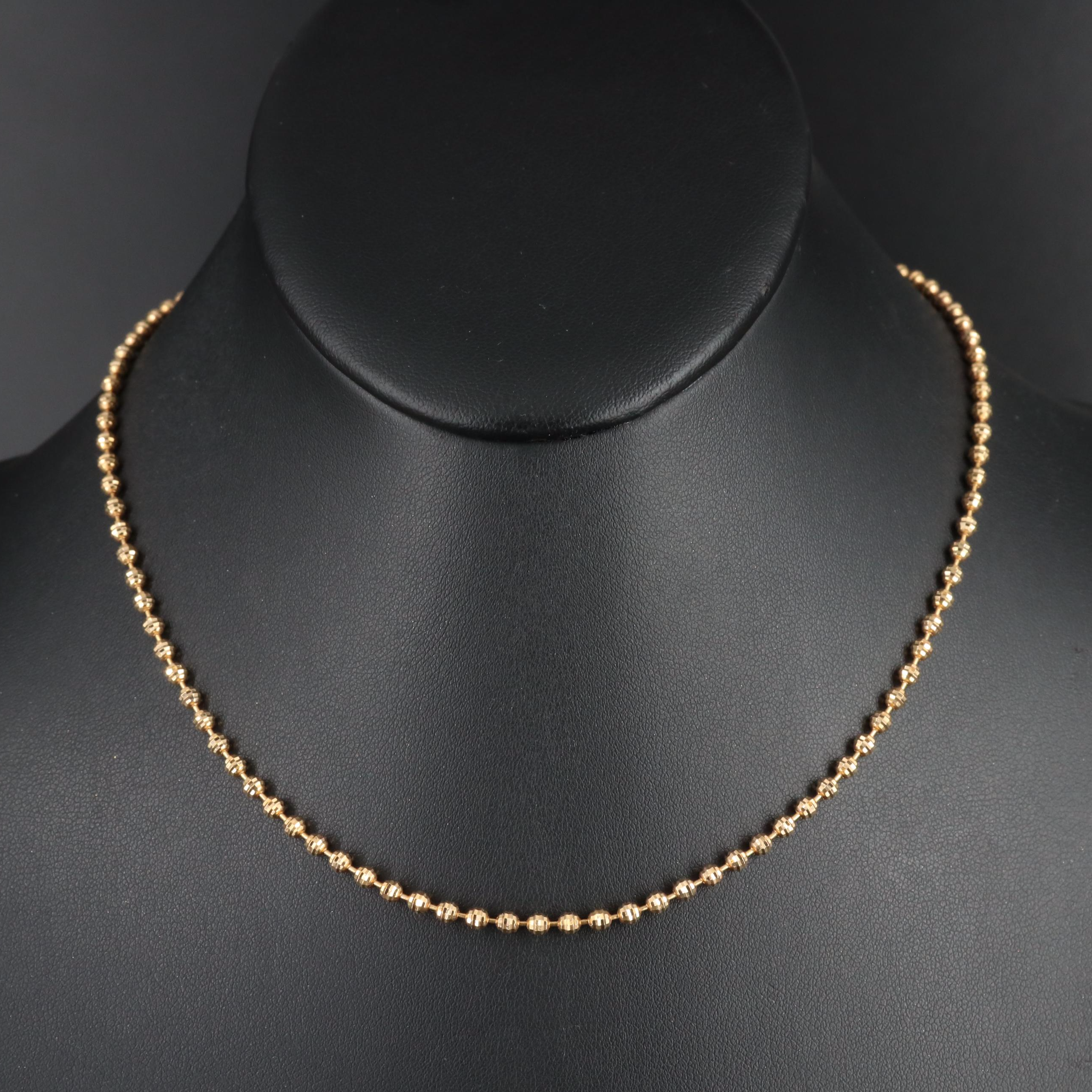 Italian 14K Diamond-Cut Bead Chain Necklace | EBTH