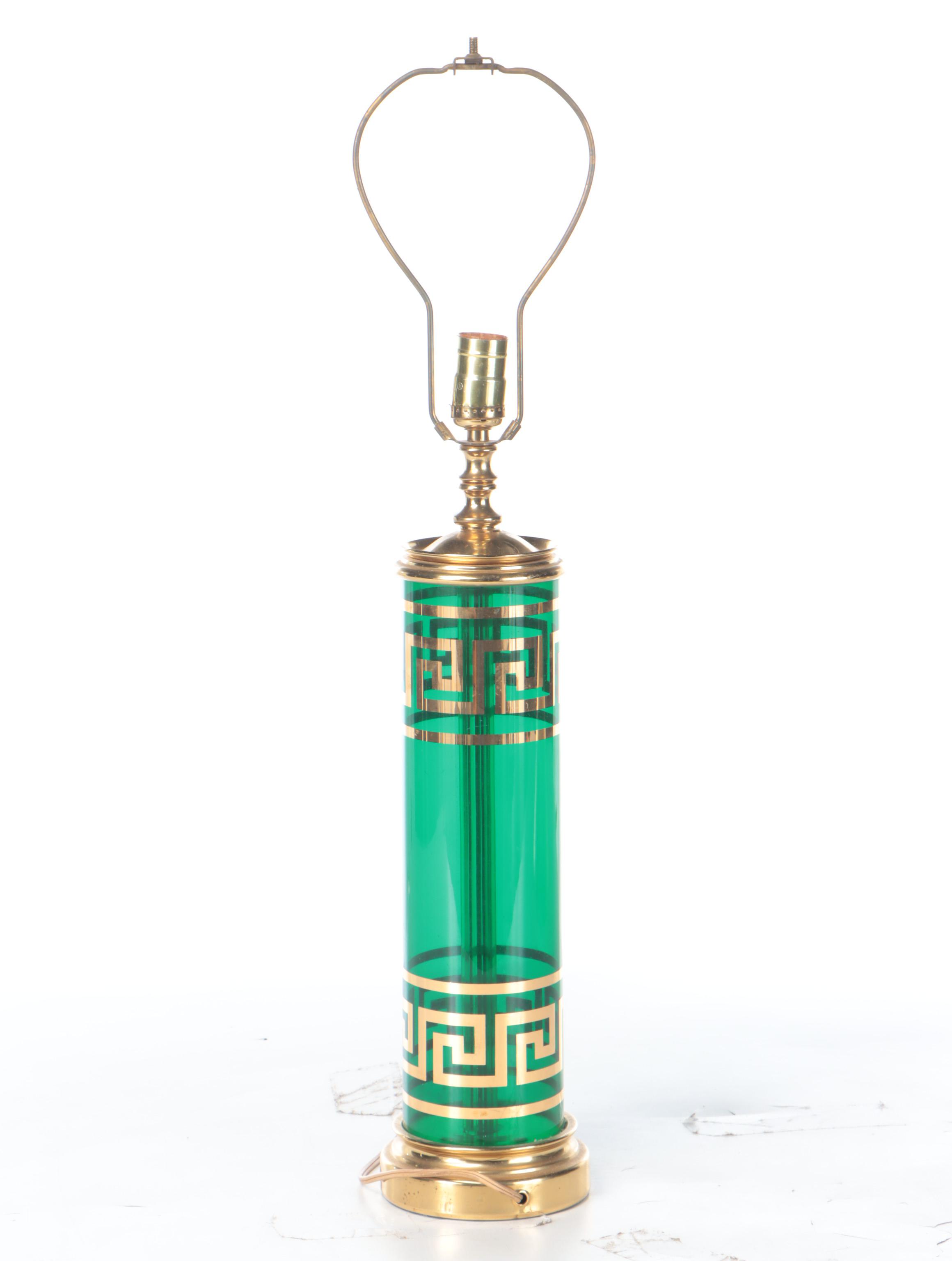 Gilt Greek Key Glass and Brass Table Lamp | Everything But The House