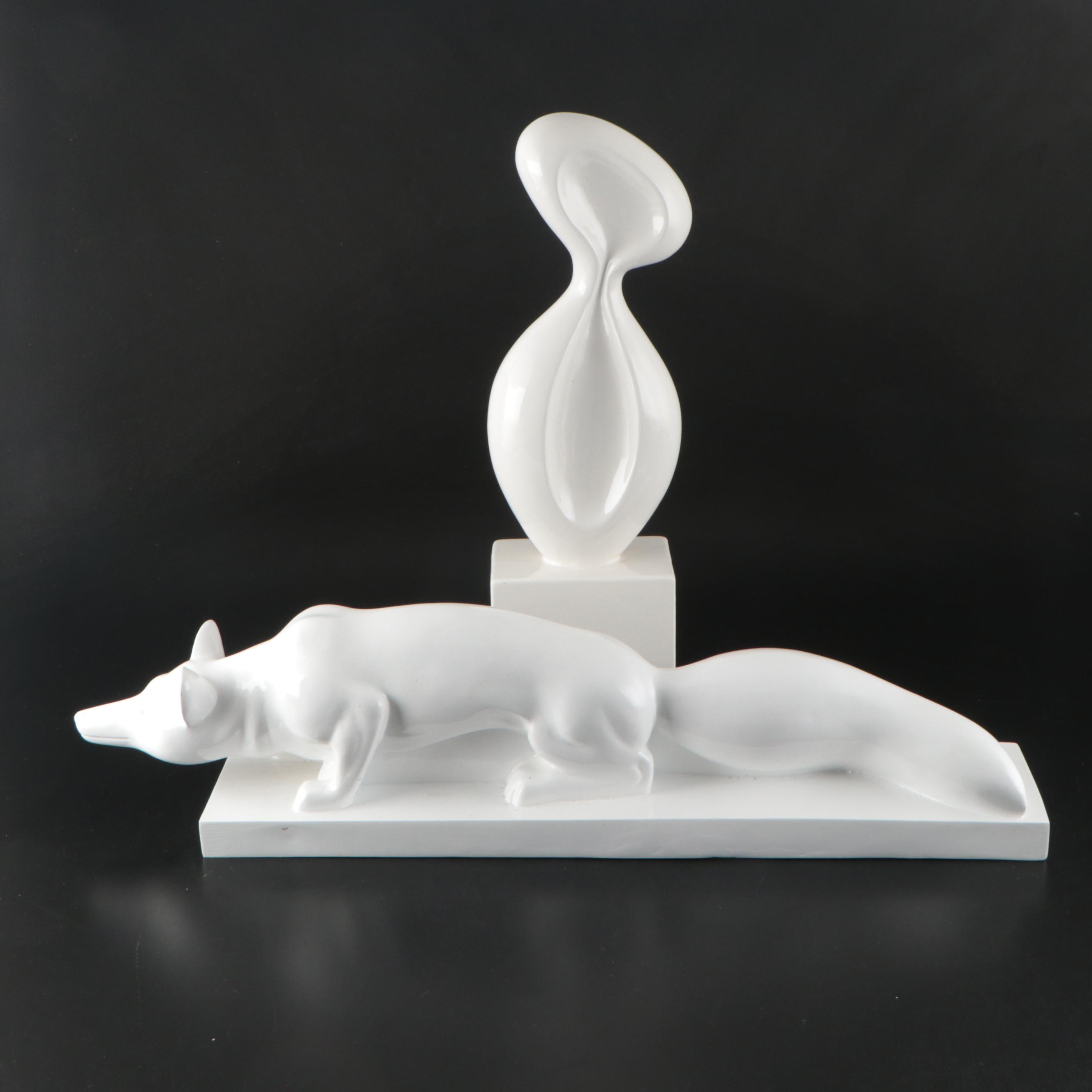 Resin Fox with White Ceramic Figurine | EBTH