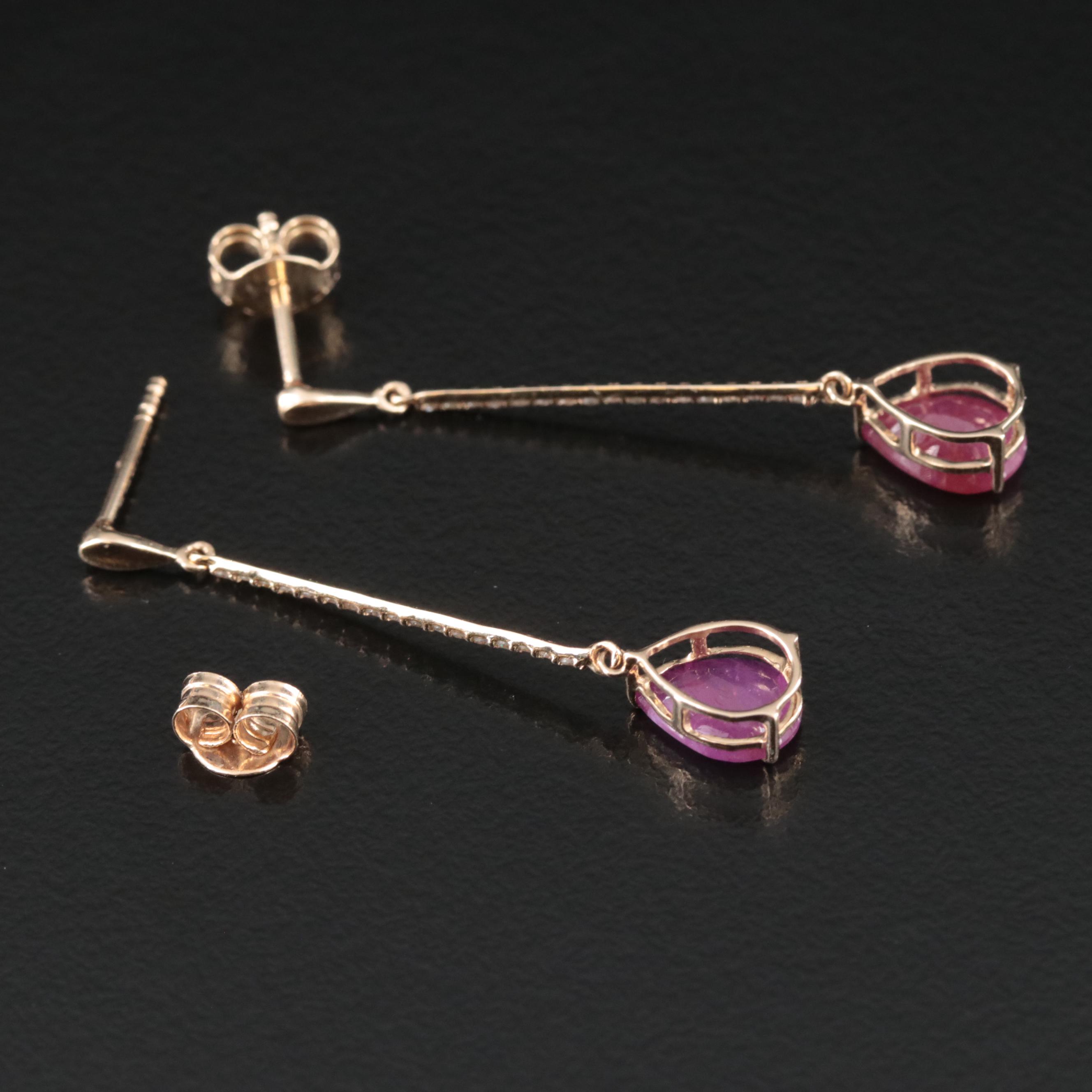 14K Ruby and Diamond Dangle Earrings | EBTH