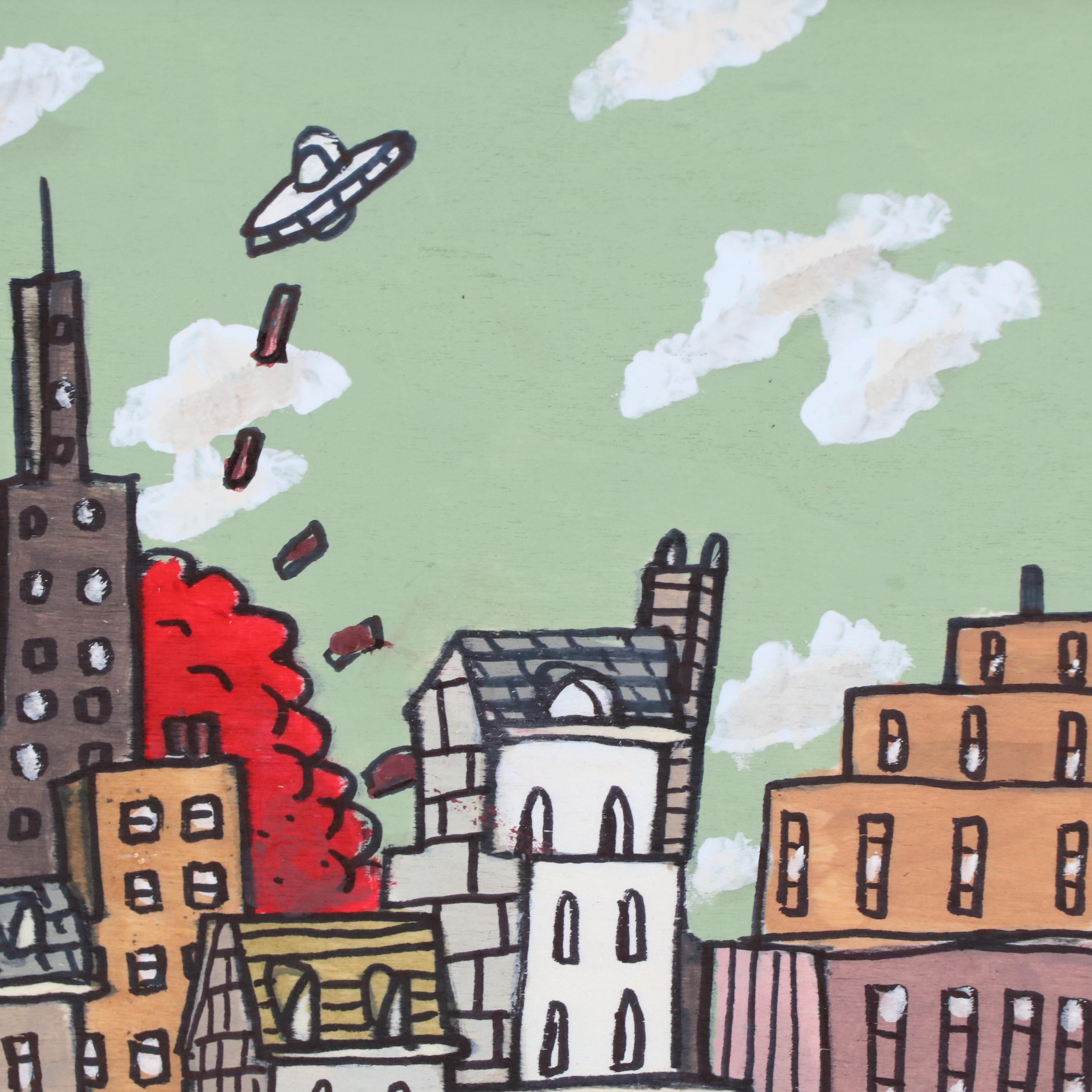 Aaron Wooten Stylized Surrealist Acrylic Painting "Robotic Alien Attack ...