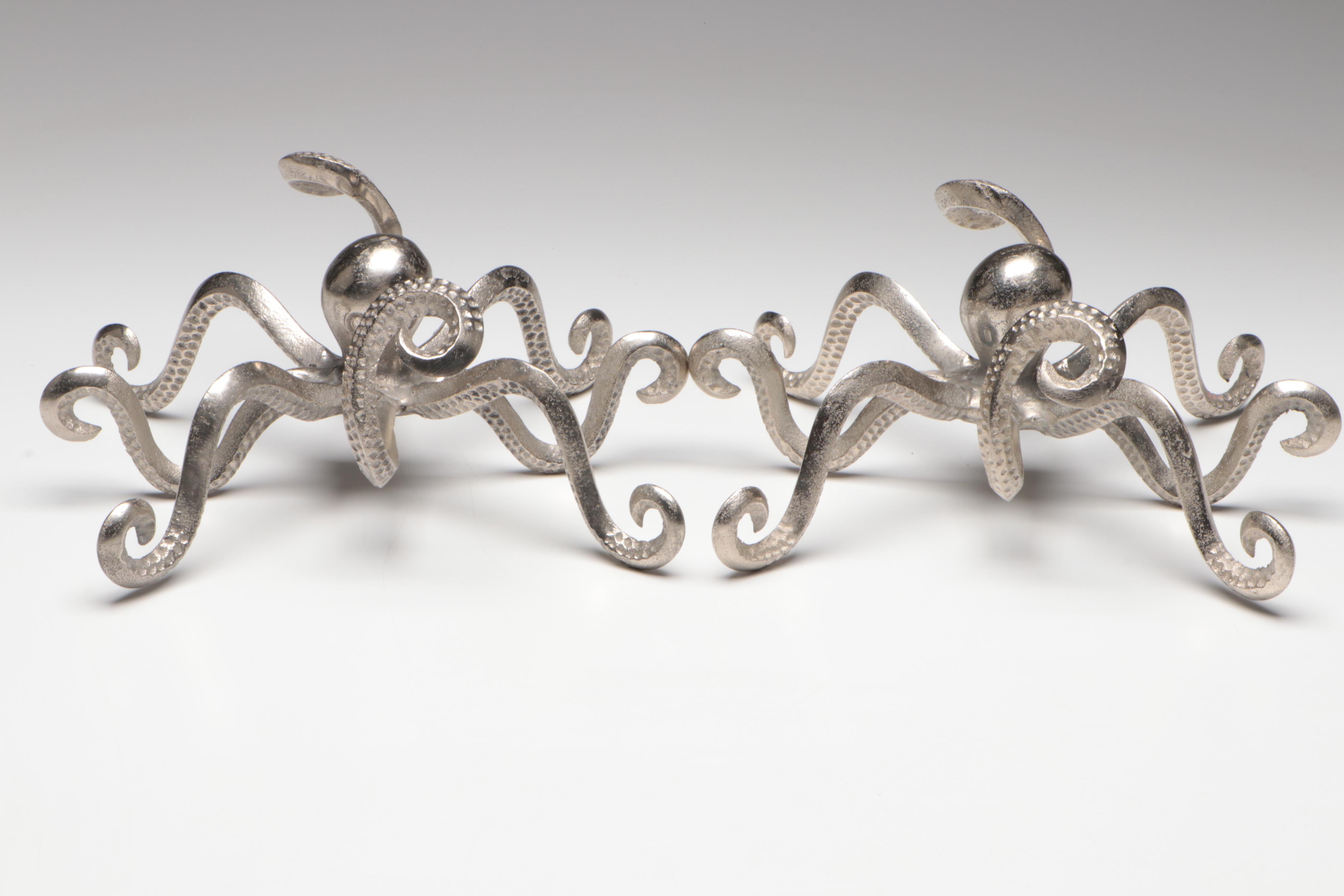 Donjo Signed Metal Coral With Thresher Shark Sculpture and Pair of ...
