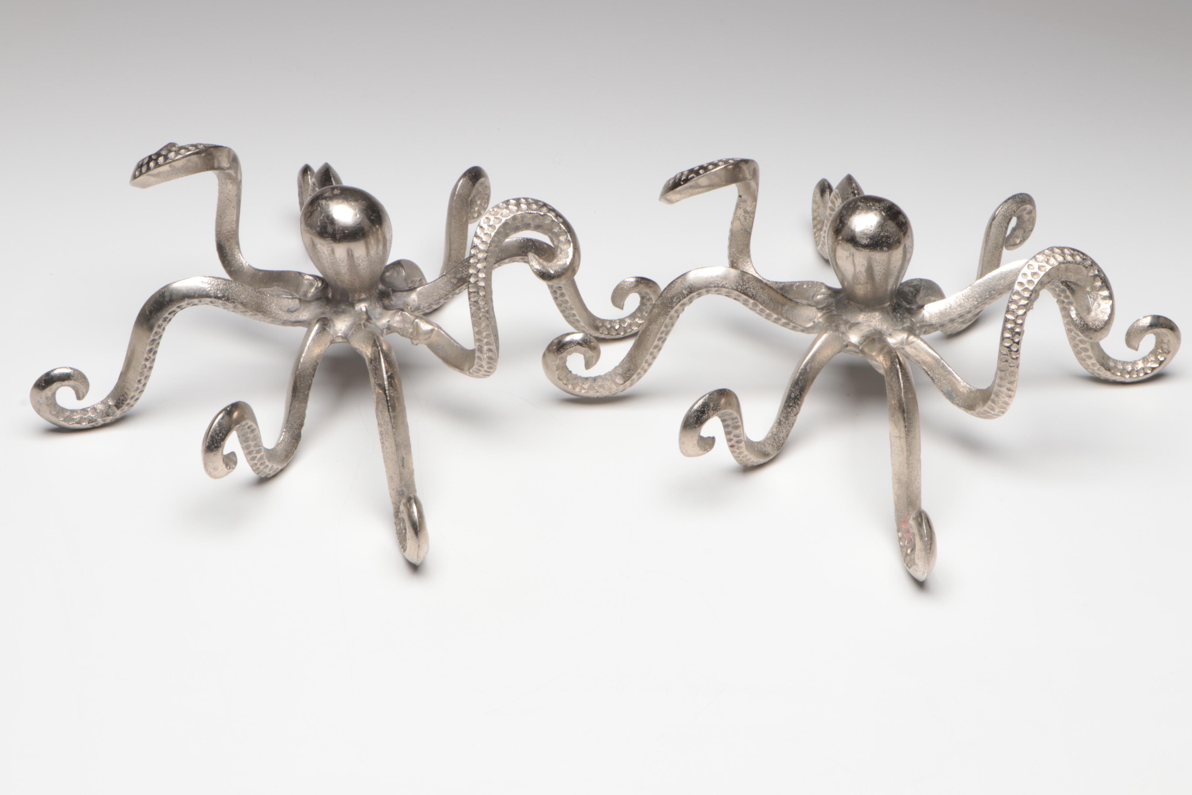 Donjo Signed Metal Coral With Thresher Shark Sculpture and Pair of ...