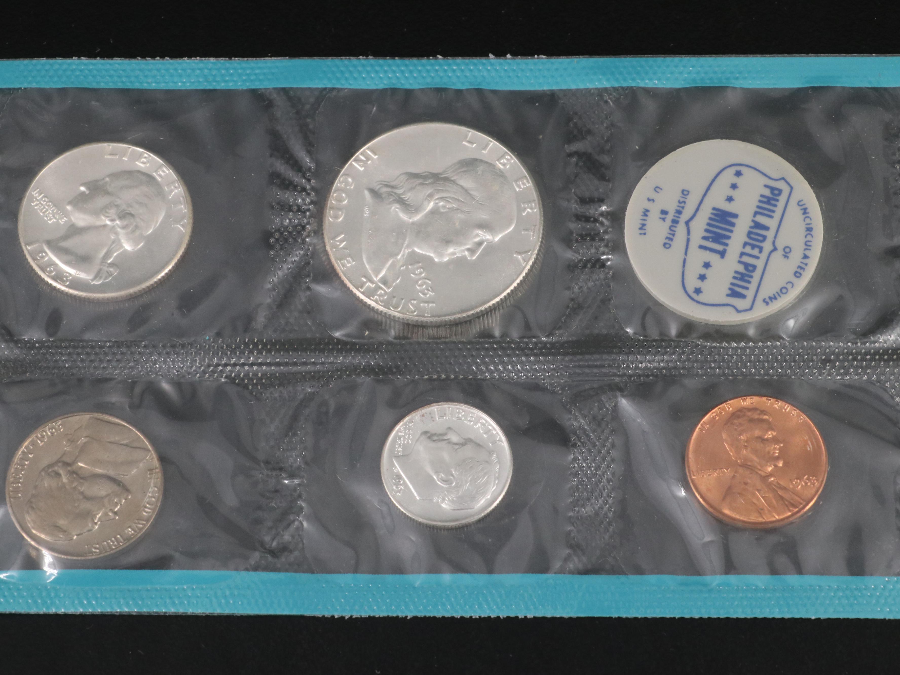 Collection of 7 Different Classic Silver Proof Sets and a 1963 Silver ...