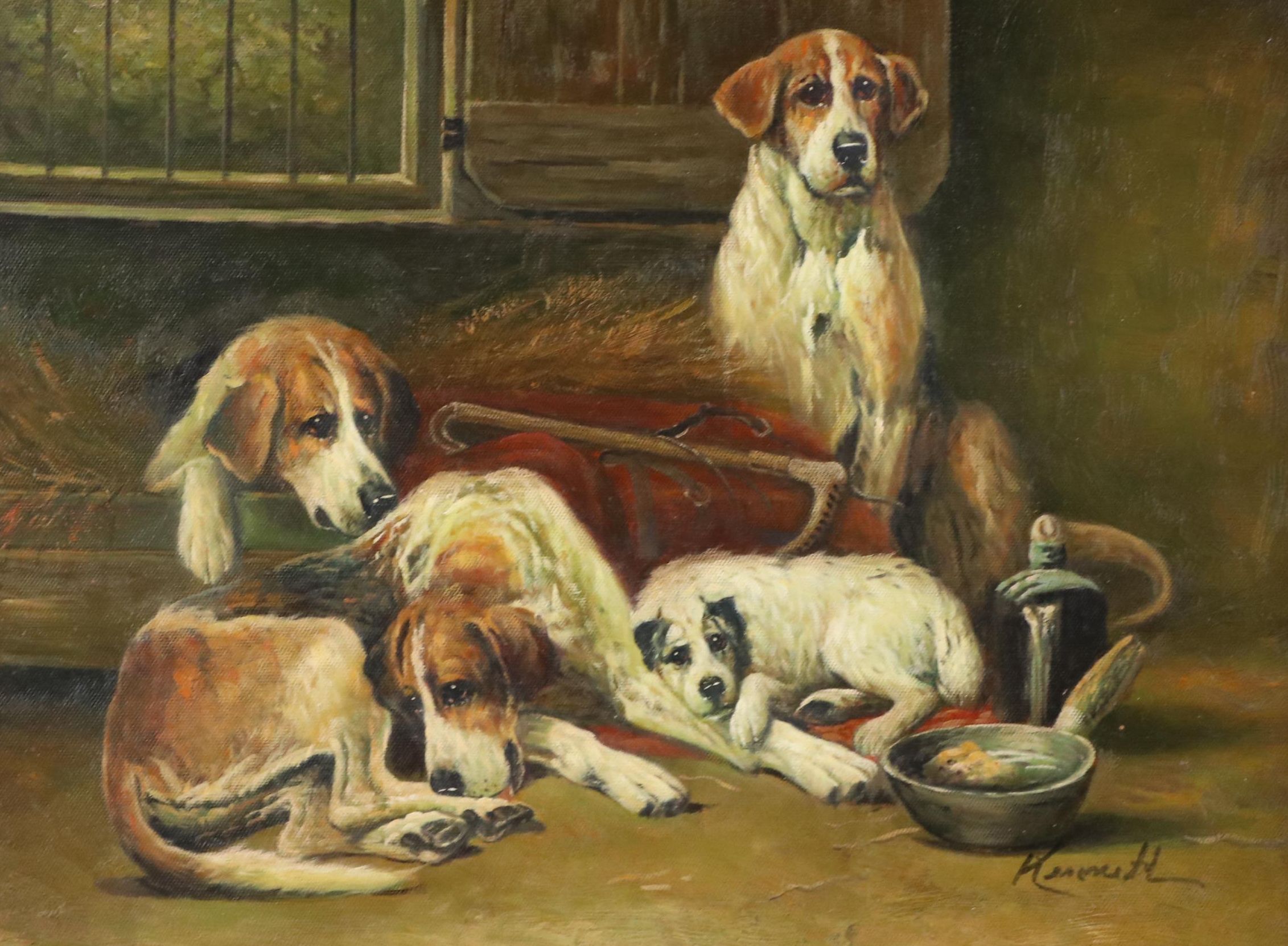 Still Life Oil Painting of Dogs in Barn | EBTH