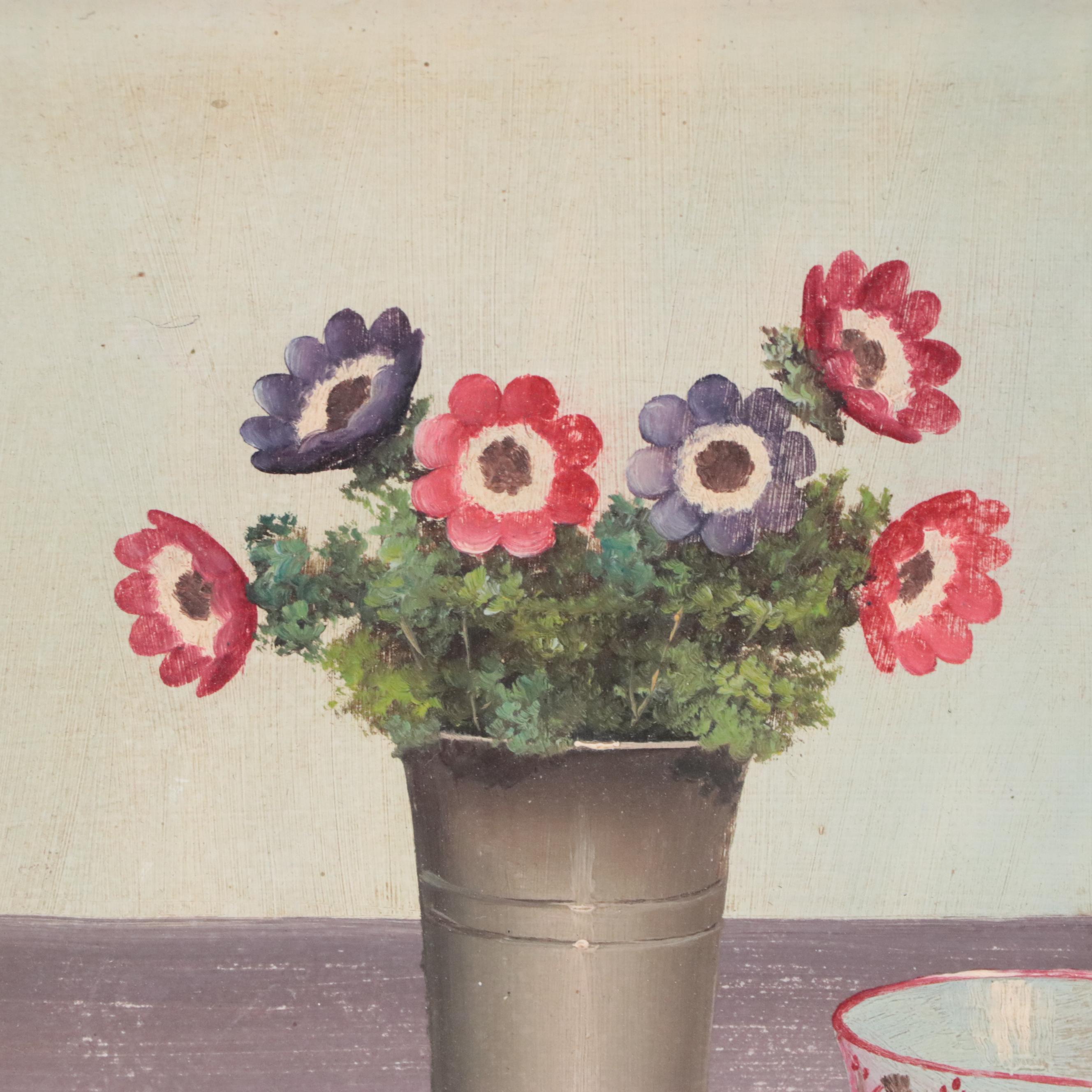 V. Weley Still Life Oil Painting of Anemones and Bowl | EBTH