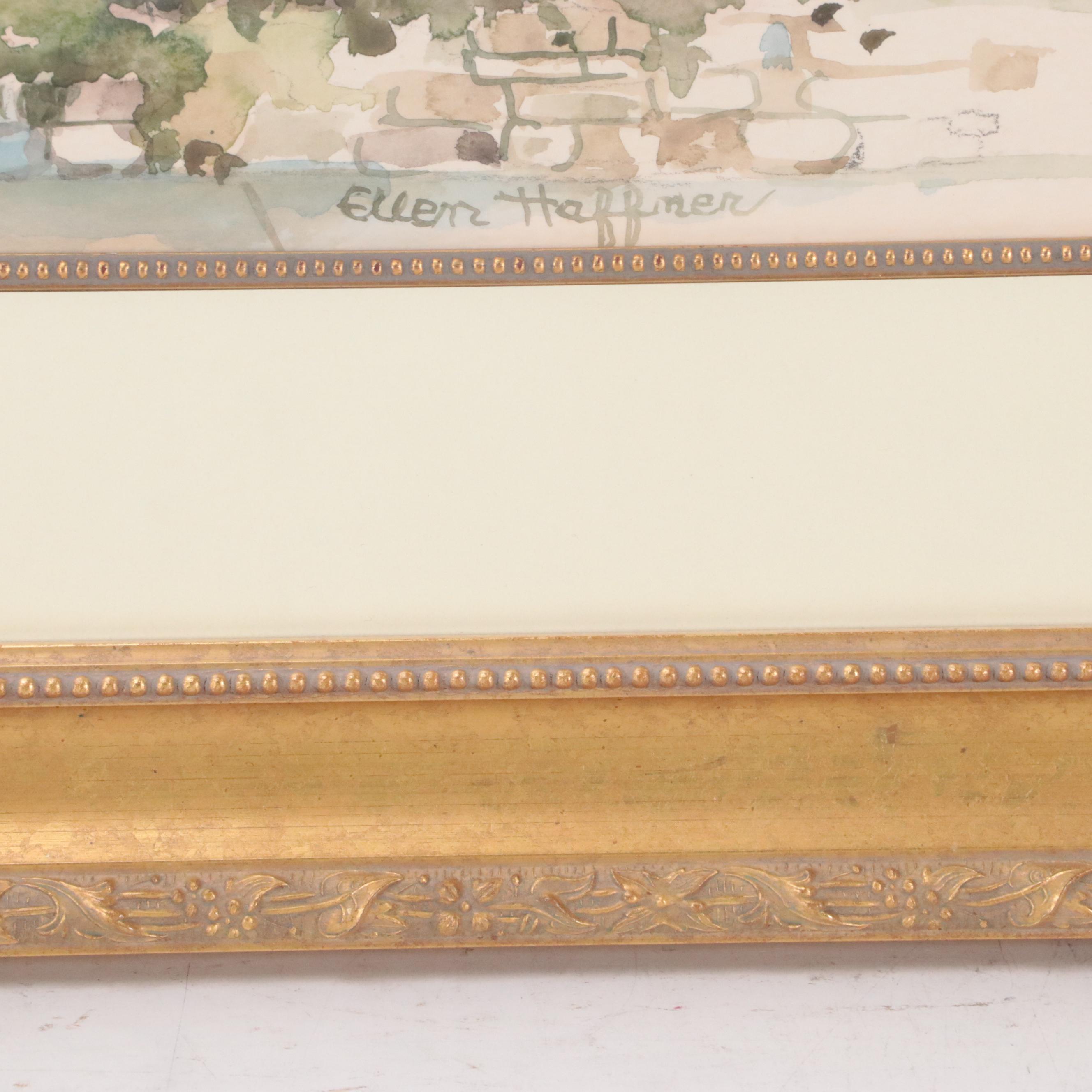 Ellen Haffner Watercolor Painting of Streetscape with House ...