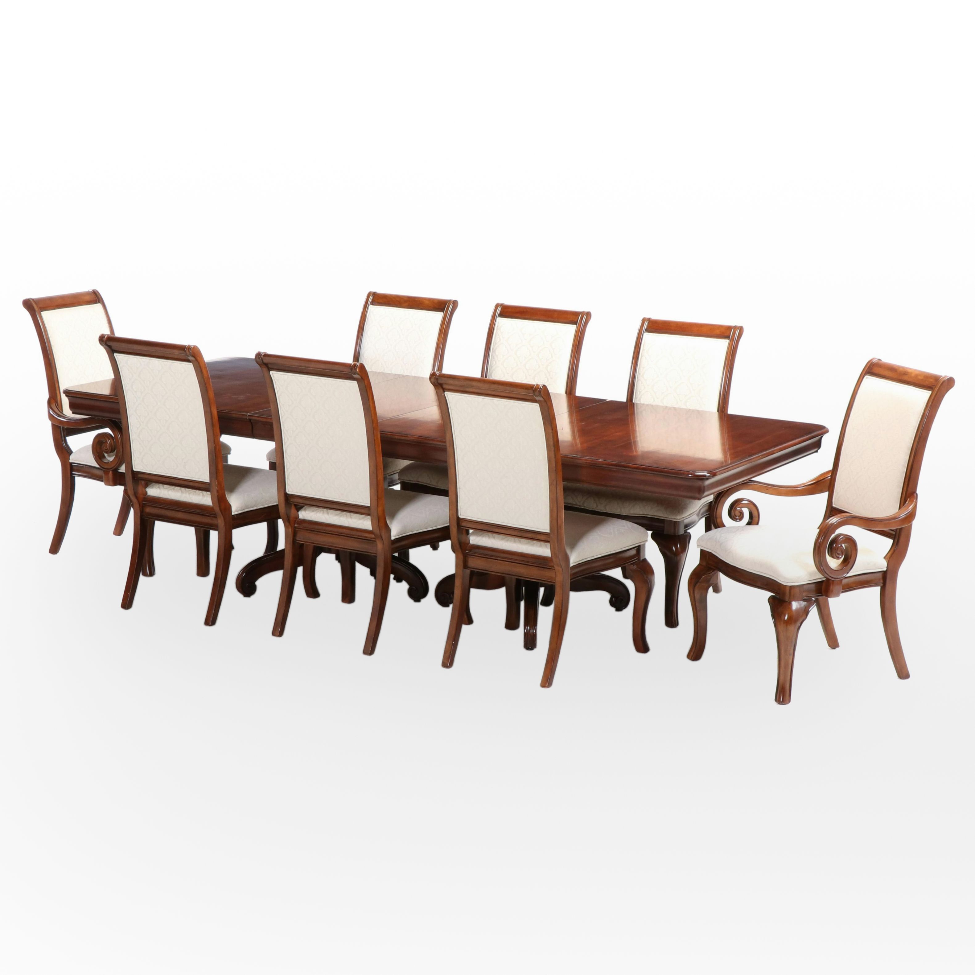 Eight Pennsylvania House Sleigh-Back Dining Chairs with Pedestal Table ...