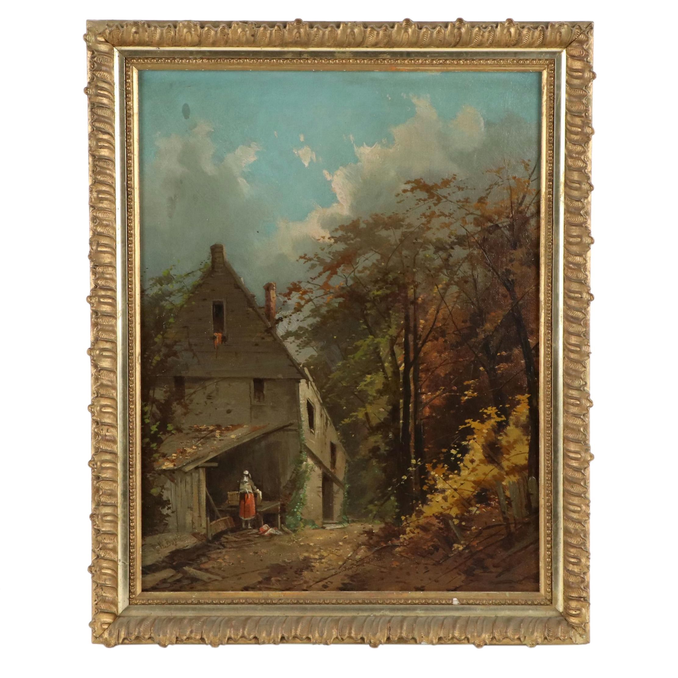 William W. Boyle Oil Painting of Farmhouse in Wooded Landscape, 19th ...