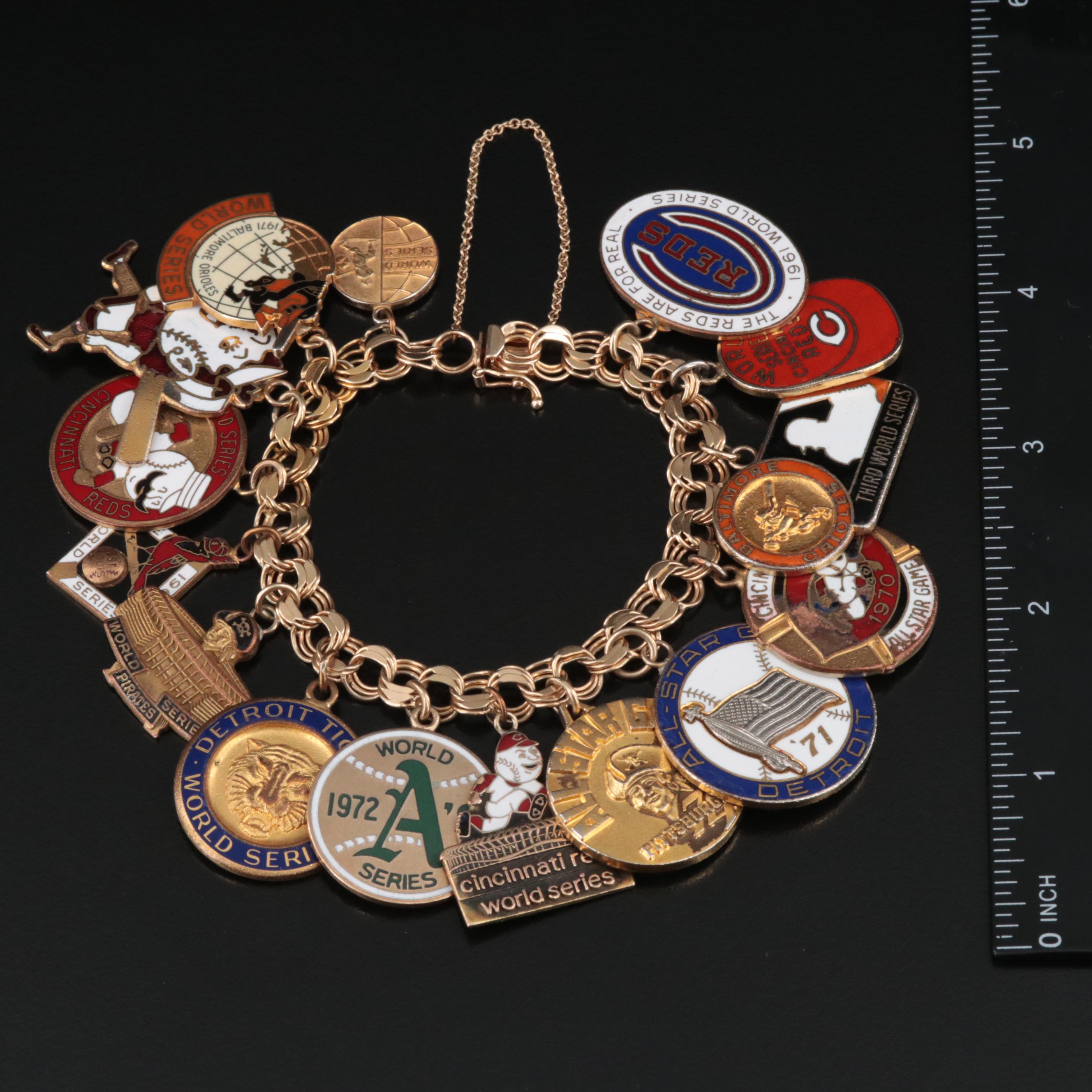 Vintage 14K Bracelet with Baseball Charms Featuring Cincinnati Reds ...