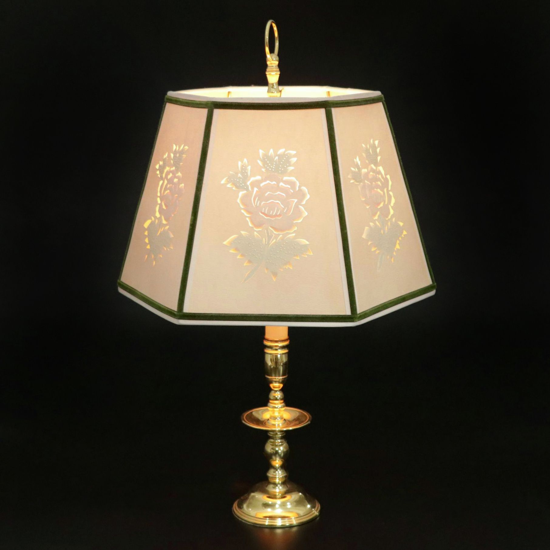 Baldwin Brass Candlestick Lamp With Cut Floral Silhouette Shade | EBTH