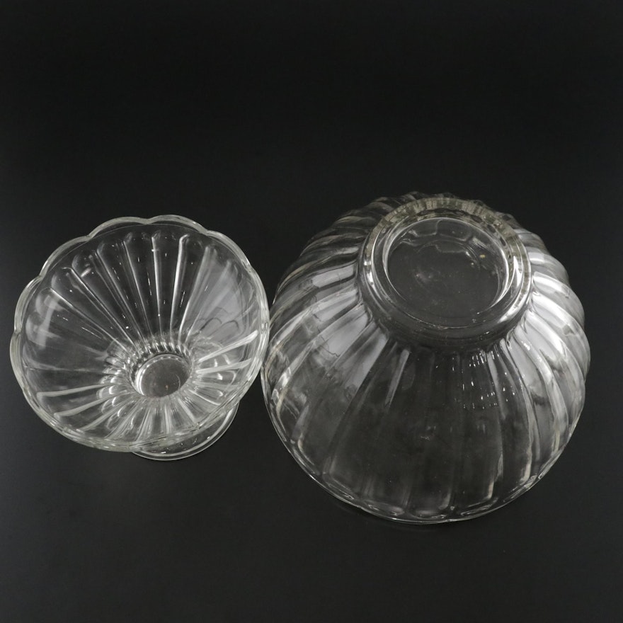 Pressed Glass Fluted Punch Bowl with Stand and Cups, Mid 20th Century ... Pressed Glass Fluted Punch Bowl with Stand and Cups, Mid 20th Century ...