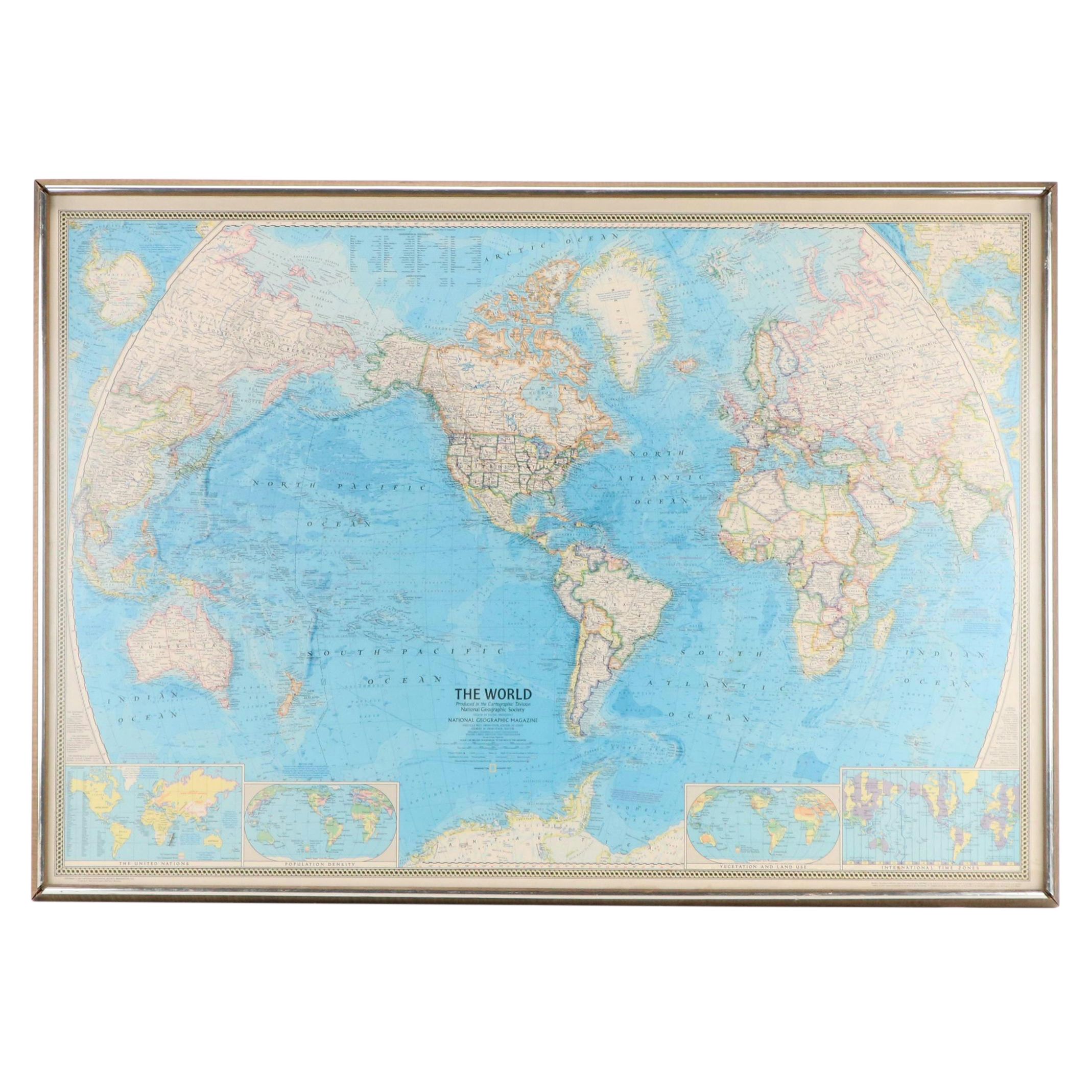 National Geographic Offset Lithograph Map "The World," 1971 ...