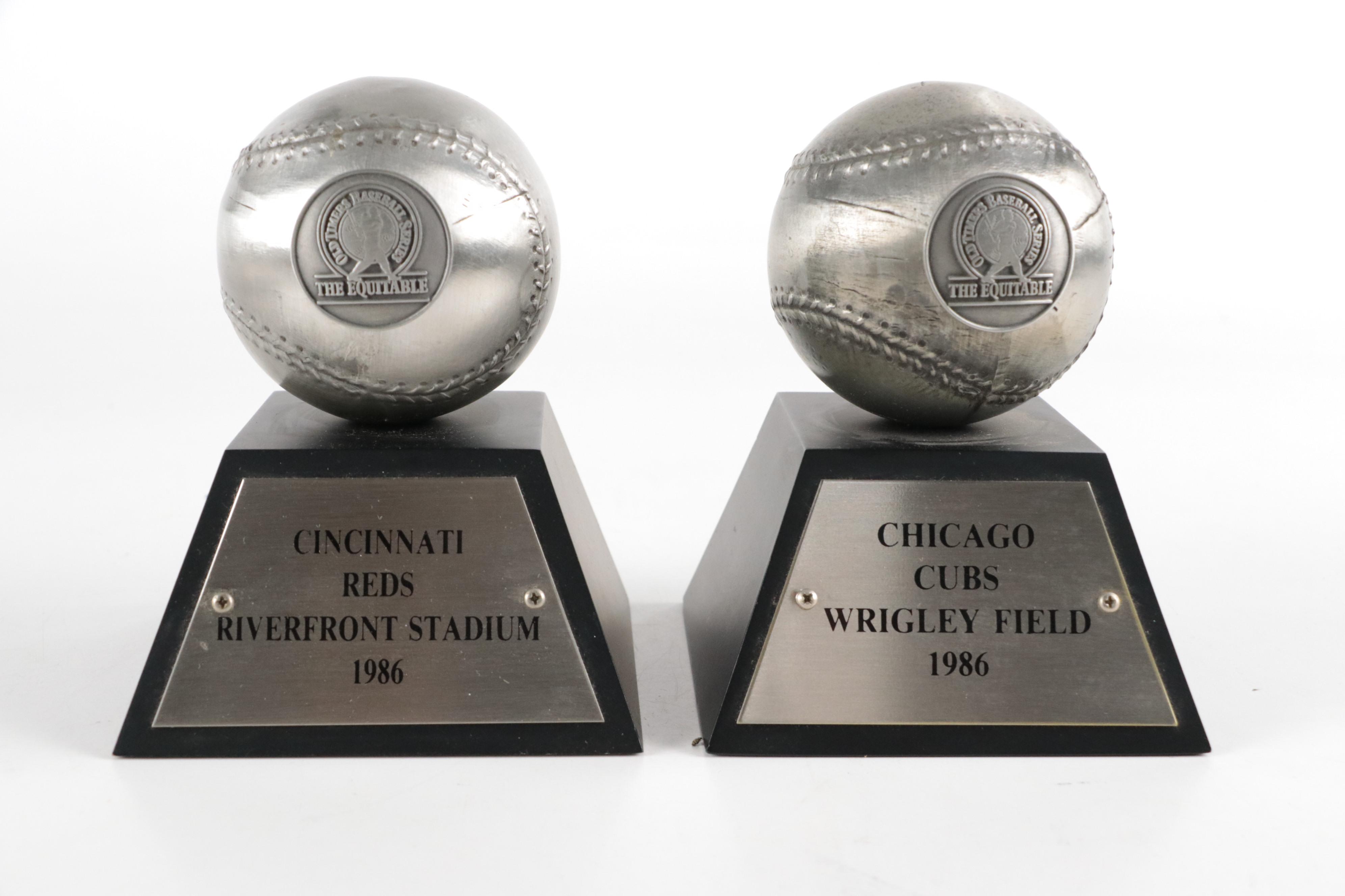 1986 Cincinnati Reds and Chicago Cubs Old Timers Series Trophies with ...