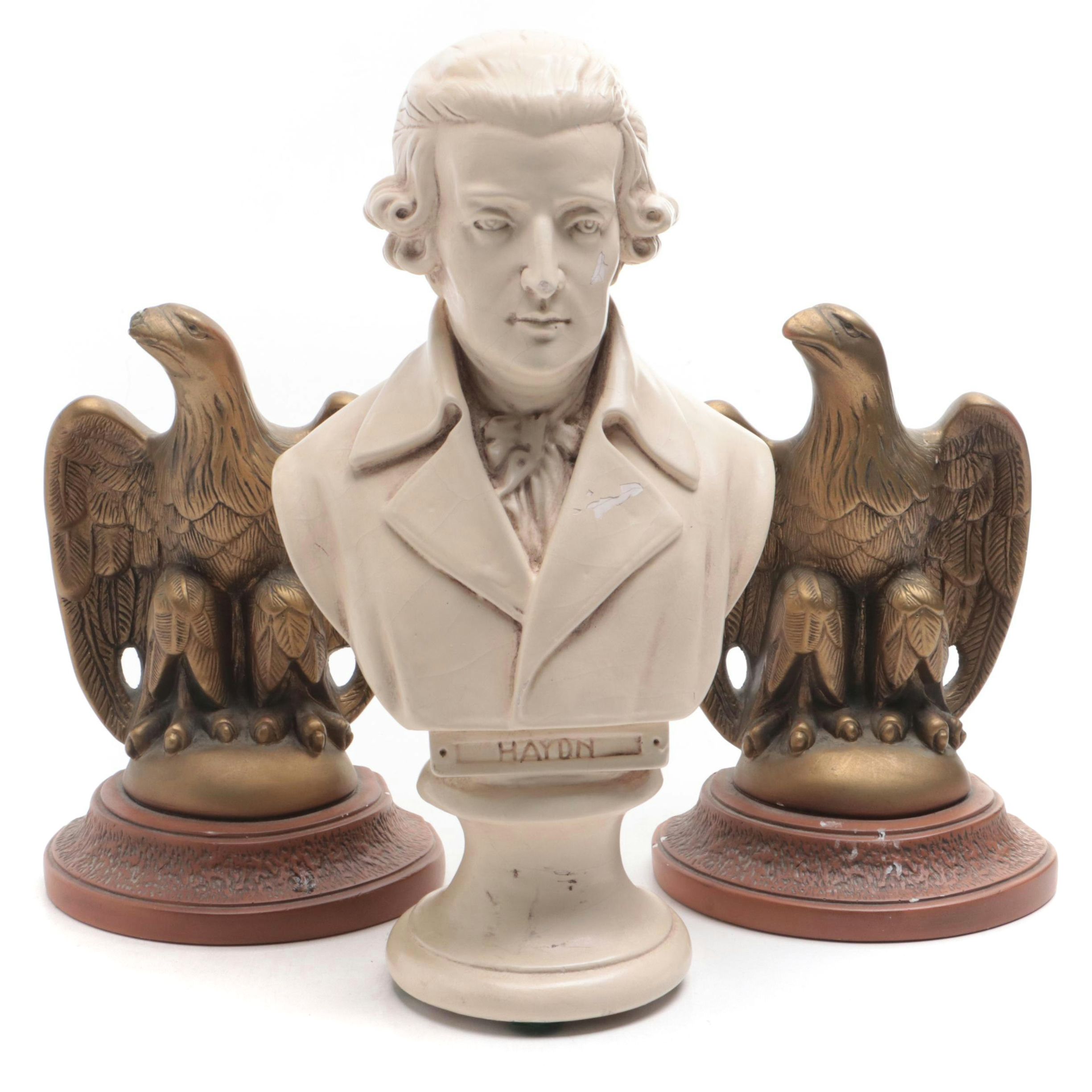 Marwal Chalkware Bust of Hayden with Eagle Form Bookends | Everything ...