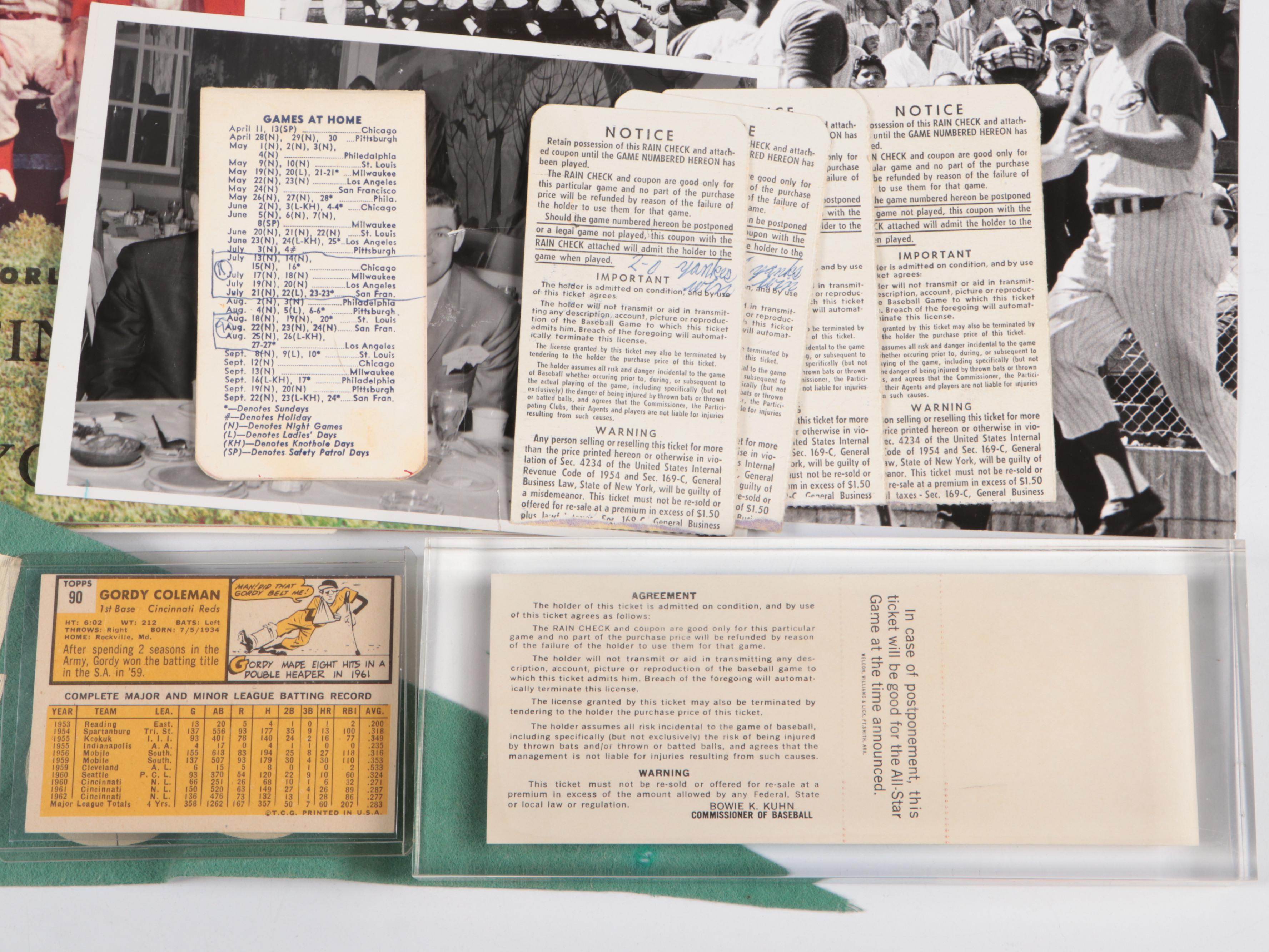 1961 World Series Ticket Stubs with Cincinnati Redlegs Pennant and More ...