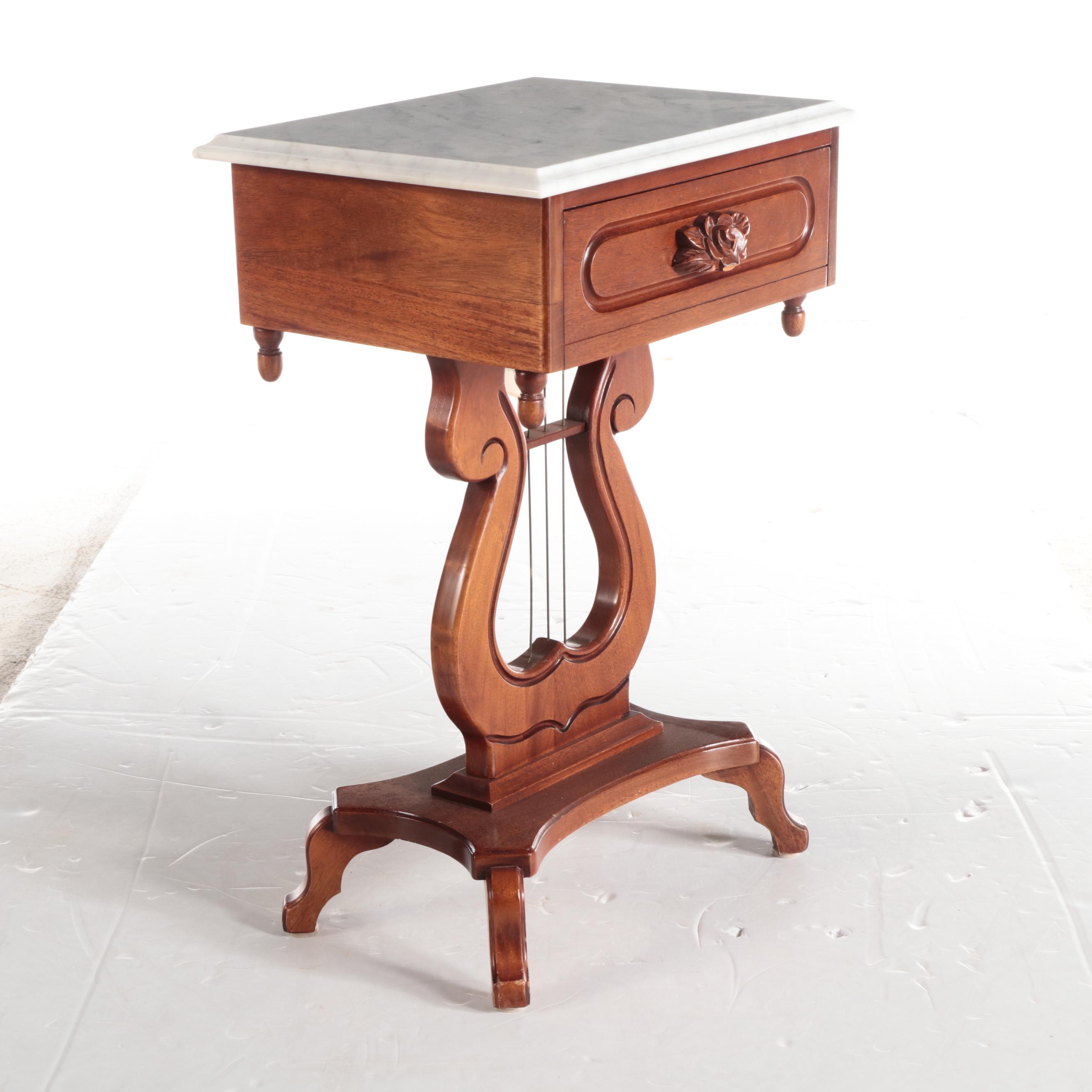 Kimball Classical Style Mahogany and White Marble Lyre-Base Side Table ...