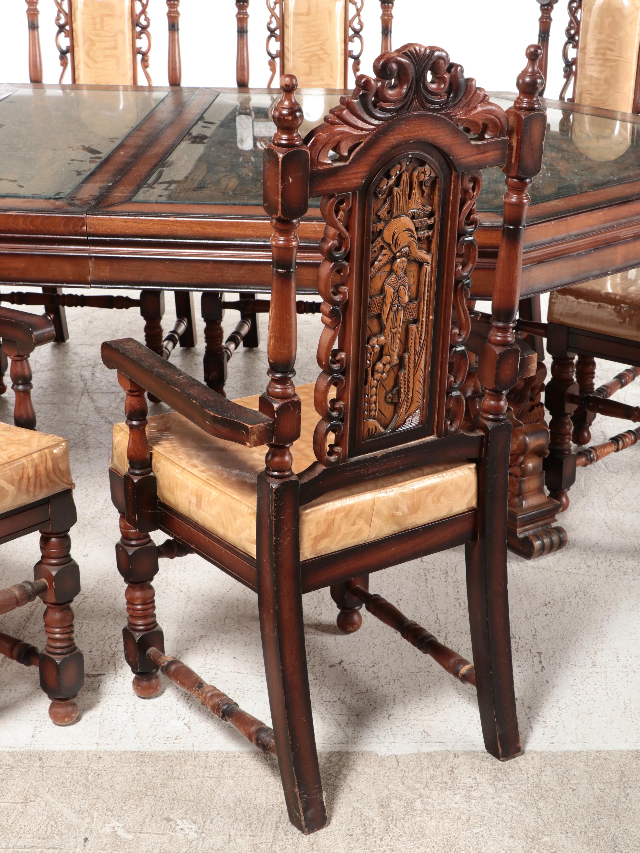 Nine Piece Chinese Carved Wooden Dining Set | Everything But The House