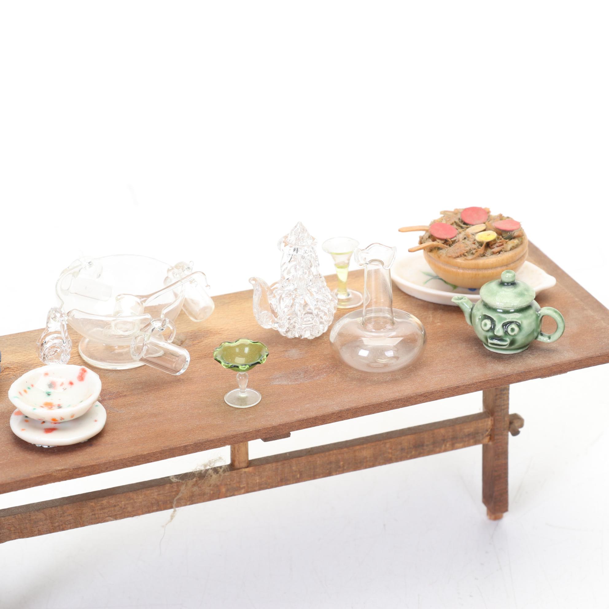 Miniature Dinnerware and Furniture Featuring Blown Glass Punch Bowl Set ...