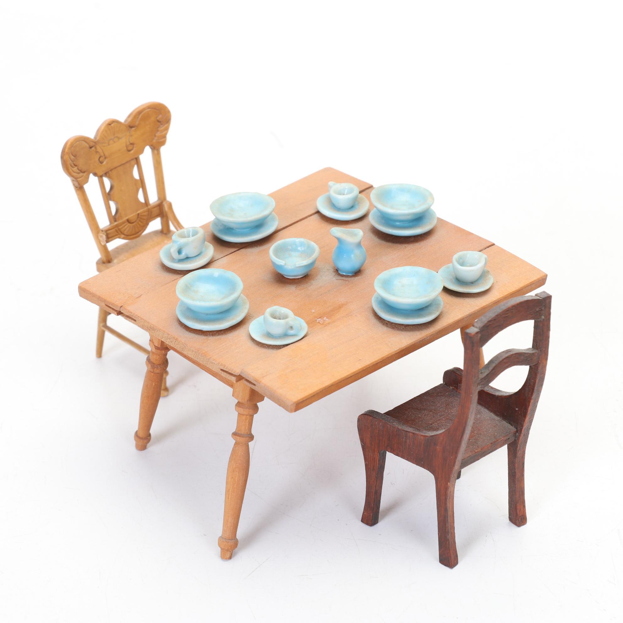 Miniature Dinnerware and Furniture Featuring Blown Glass Punch Bowl Set ...