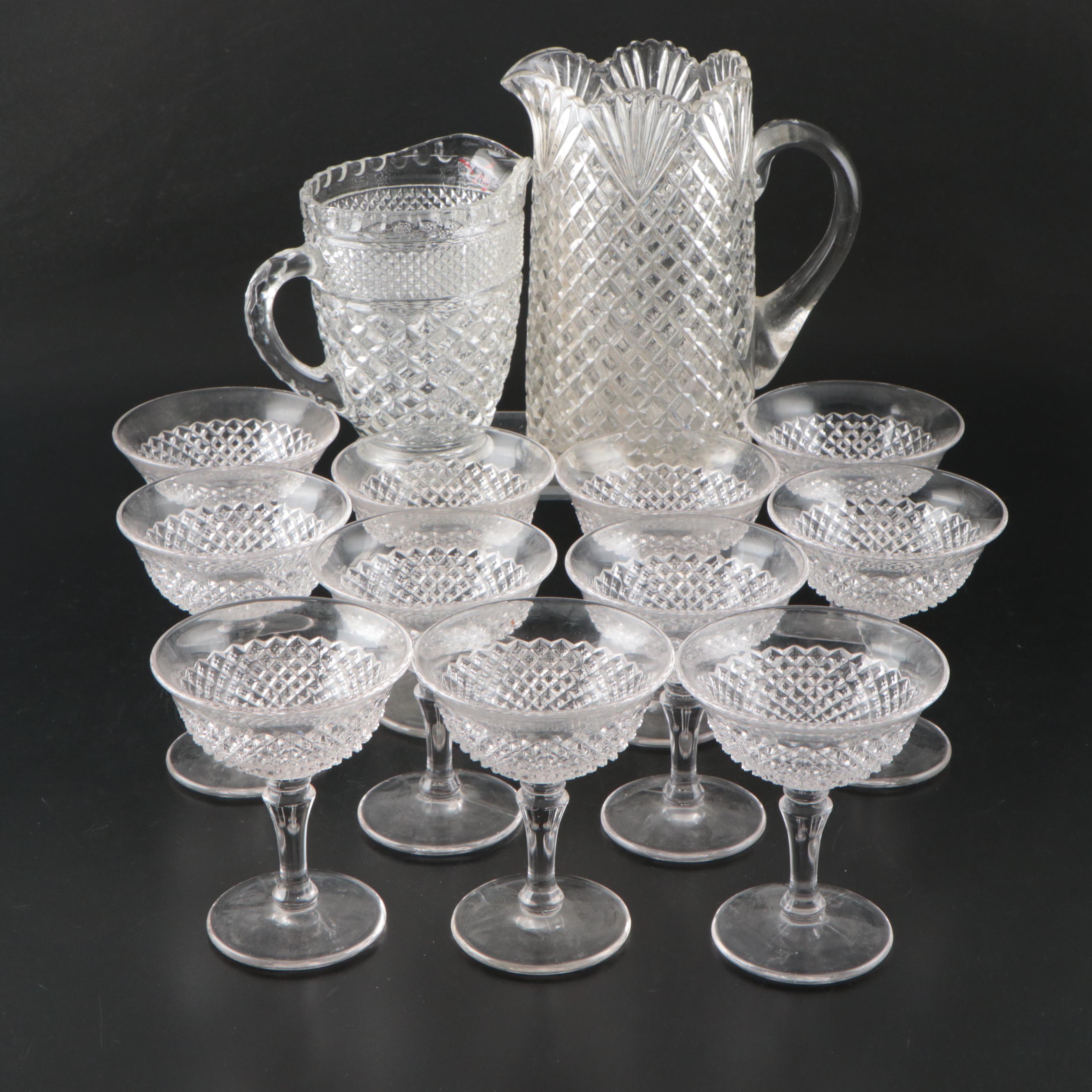 Westmoreland Diamond Pattern Coupes with Other Pressed Glass Pitchers ...