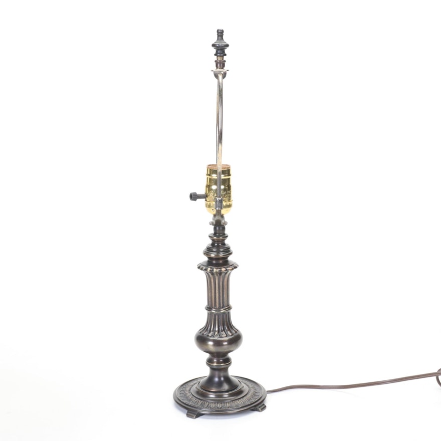 Metal Table Lamp With Pastel Floral Slag Glass Shade Ebth