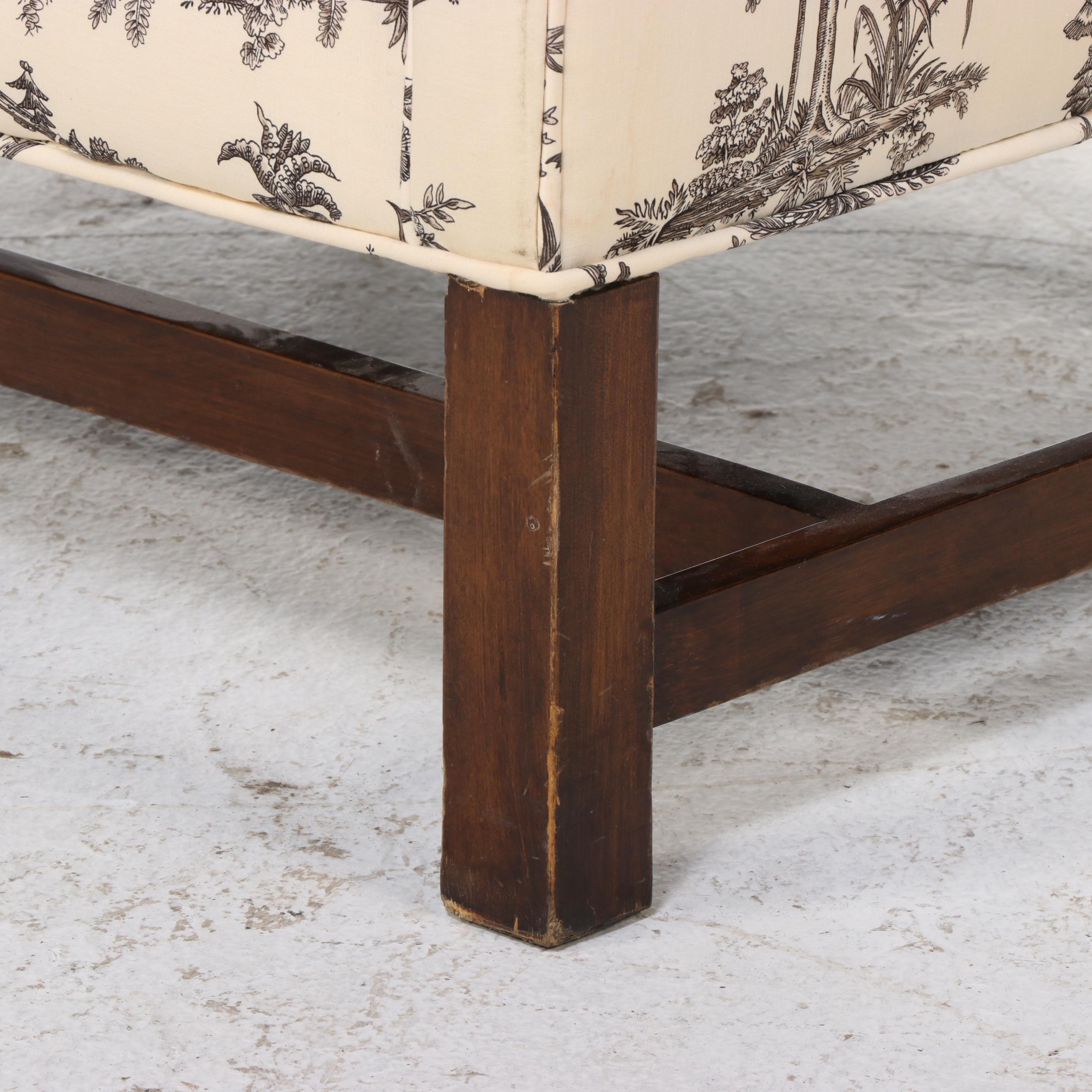 Chippendale Style Hardwood and Buttoned-Down Toile Barrel-Back Wing ...